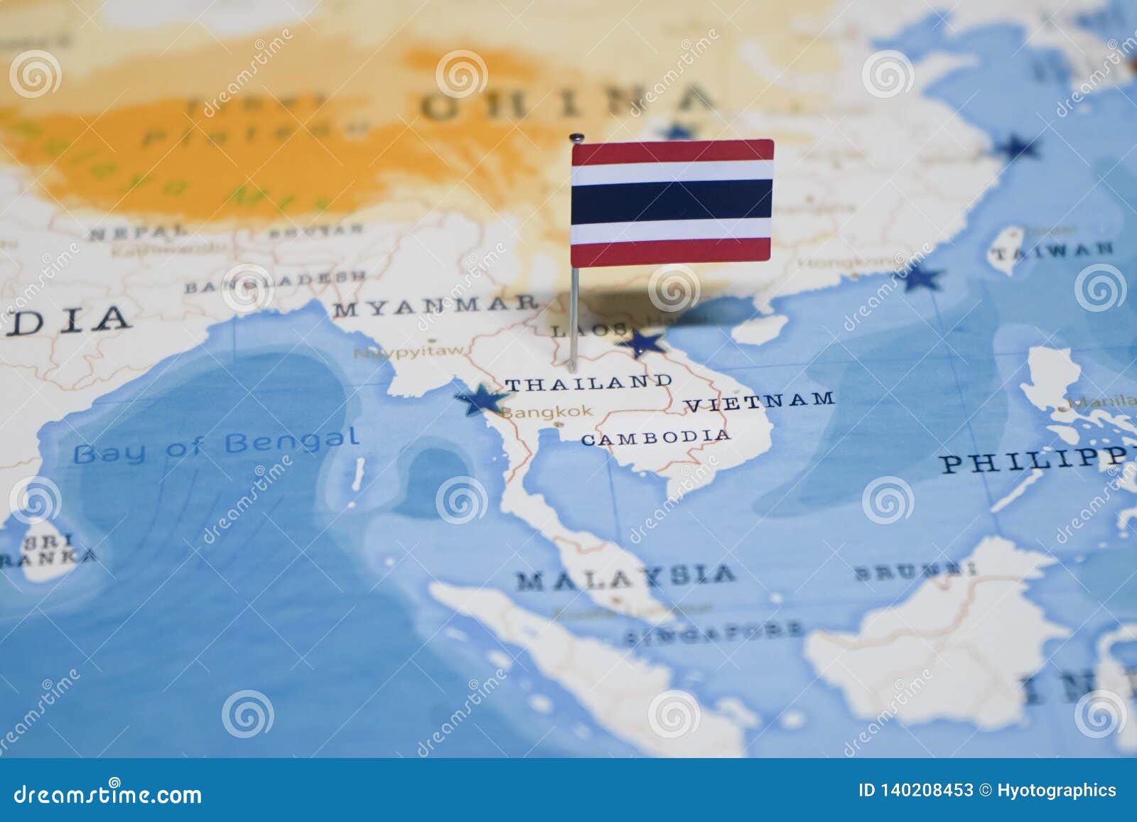 The Flag of Thailand in the World Map Stock Image - Image of global ...
