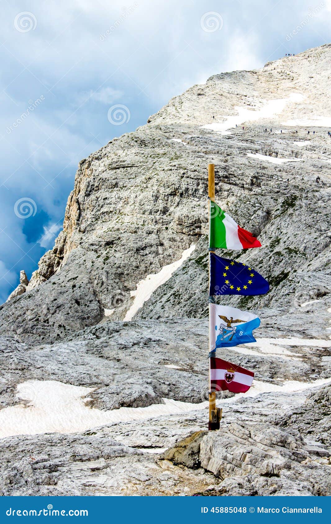 Flag on the Top of the Mountain Stock Photo - Image of cold, cimone ...
