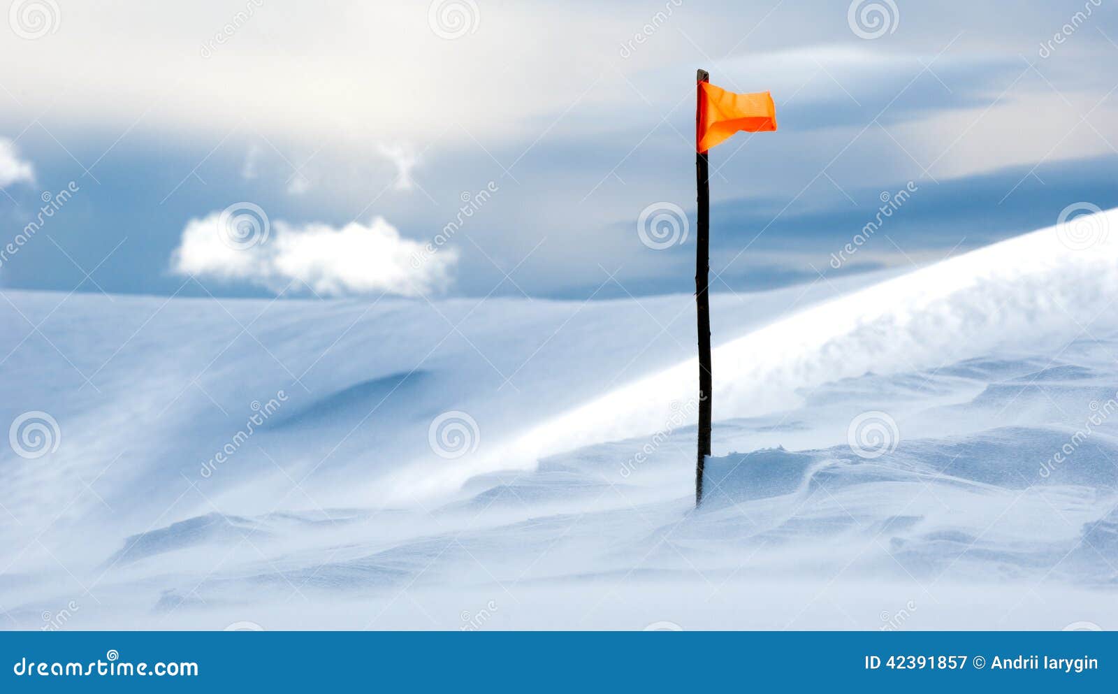 Flag on Top of a Snowy Mountain Stock Image - Image of explorer, blue ...