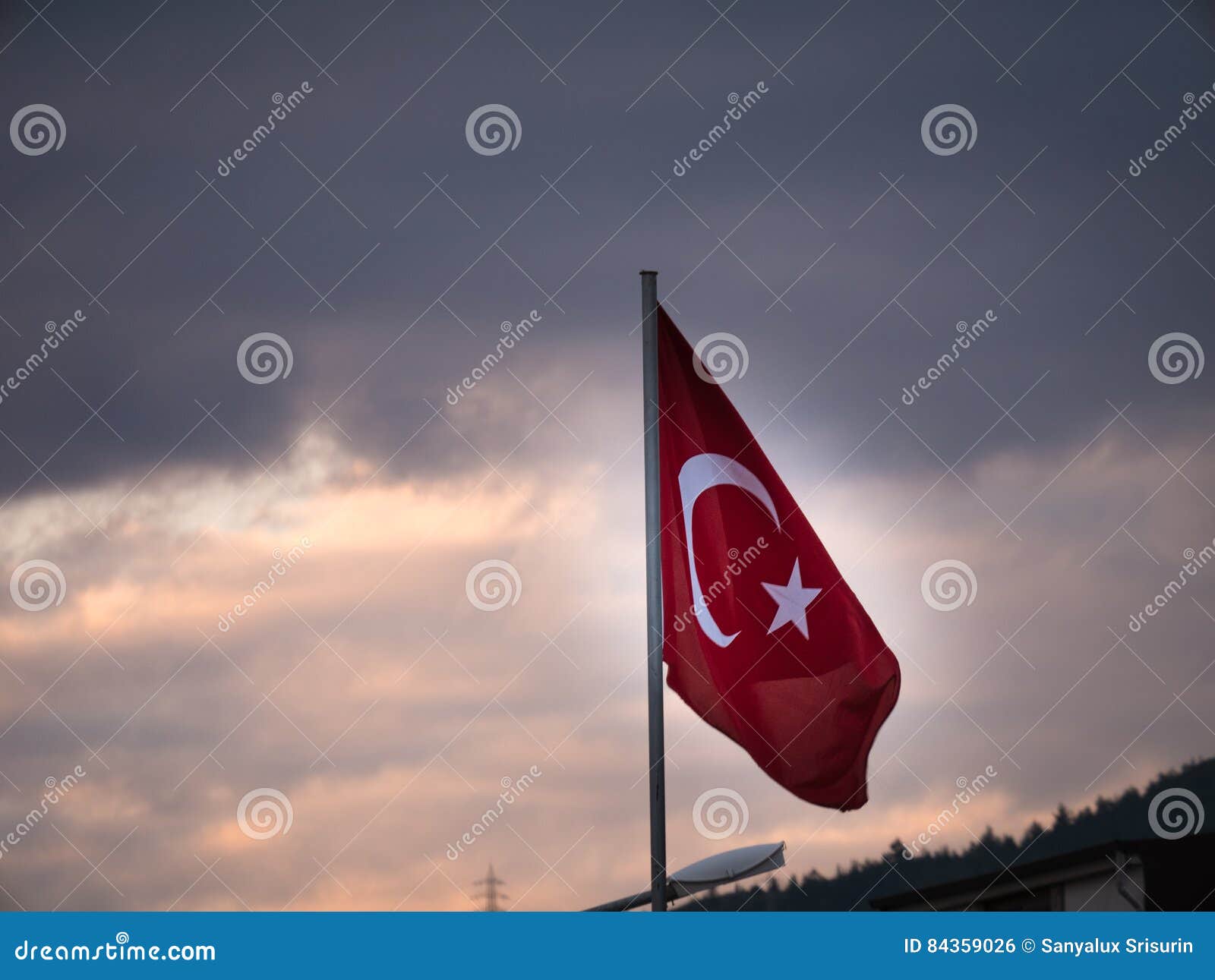 Flag of Turey Replubic with Sky Background Stock Photo - Image of flag ...