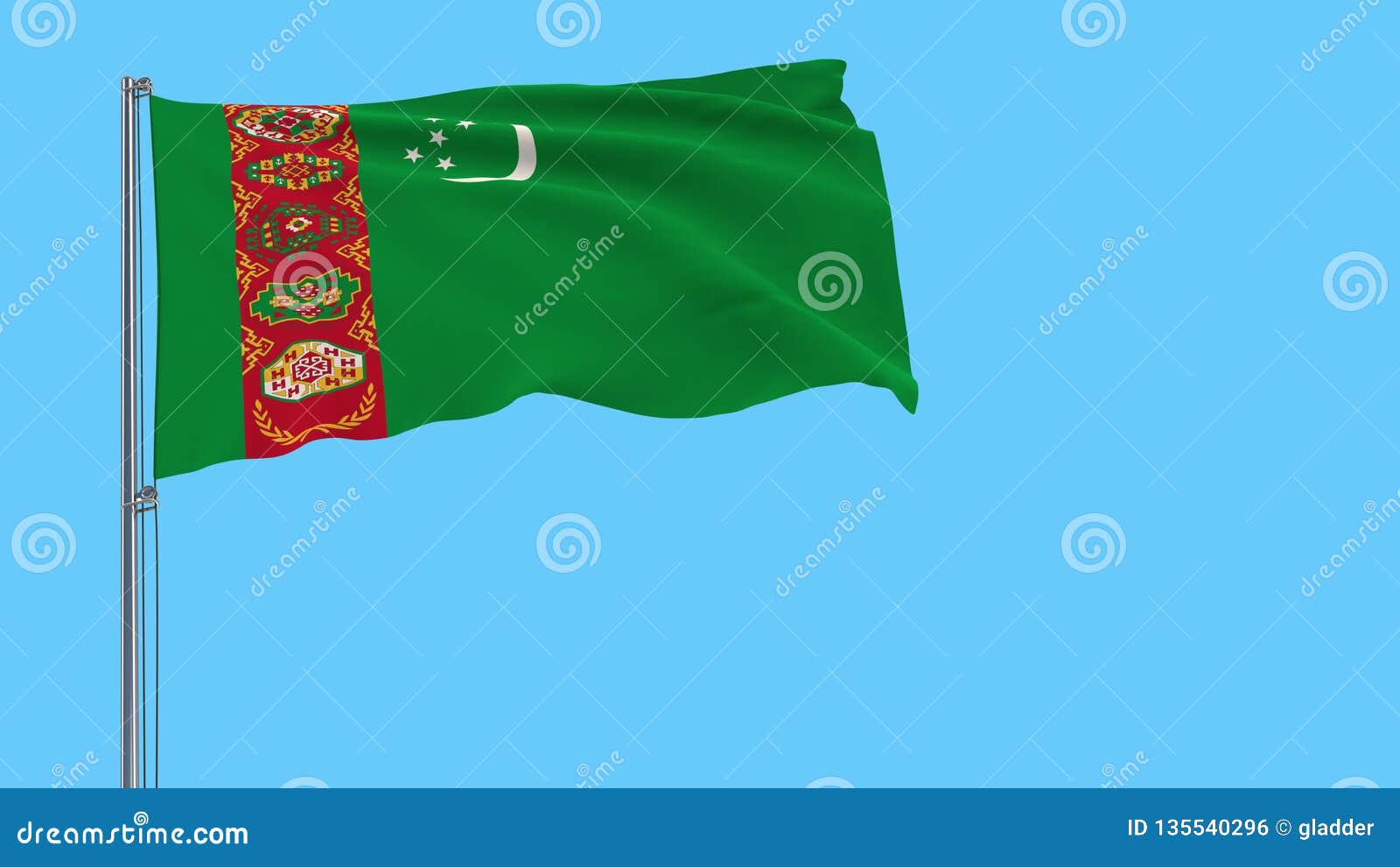 Flag Of Turkmenistan On A Flagpole Fluttering 4k Prores Footage Alpha