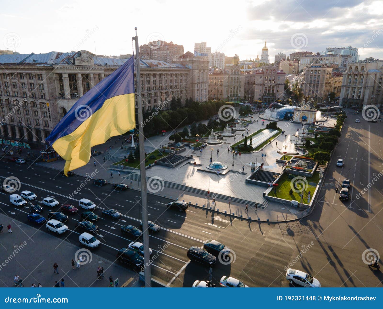 Flag of Ukraine in the Center of Kyiv. Independence Square Editorial ...