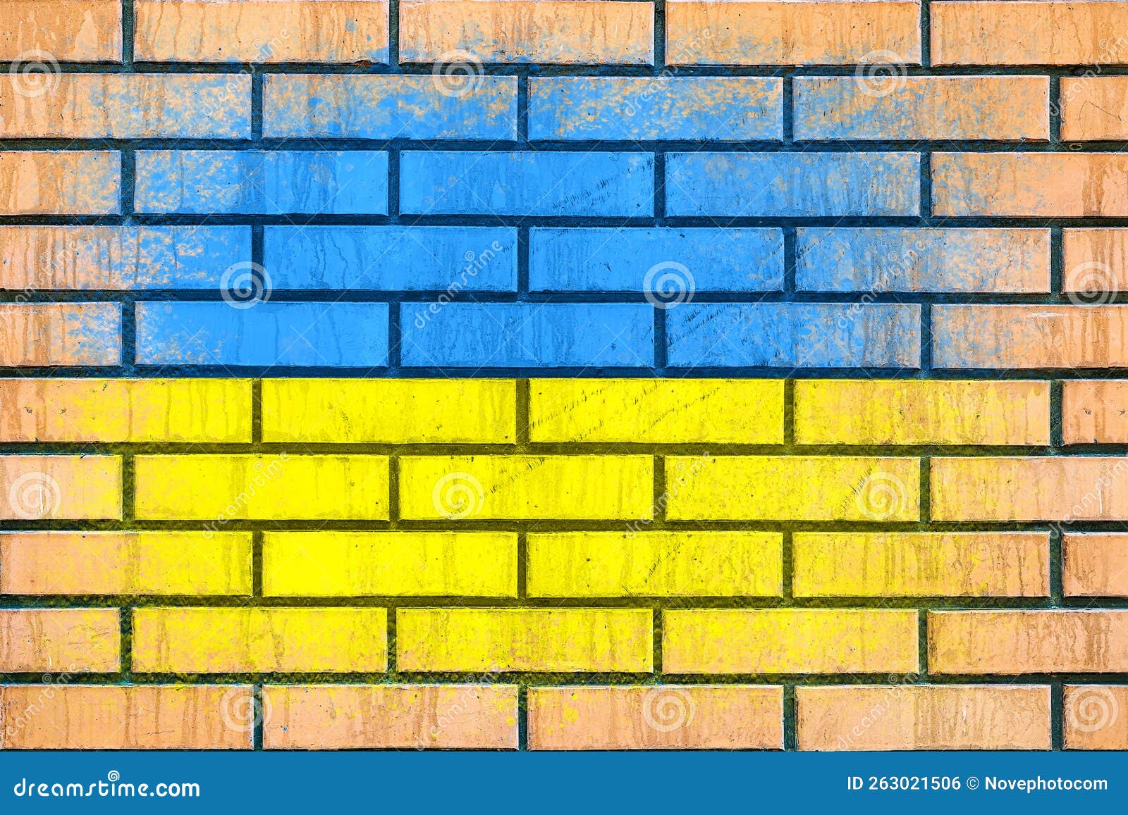 Flag of Ukraine. Flag Painted on a Brick Wall. Brick Background. Copy ...