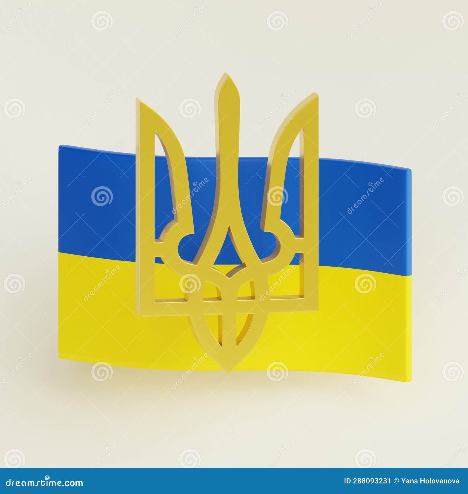 Flag of Ukraine and Trident. National Symbols of Ukraine. 3d Render ...
