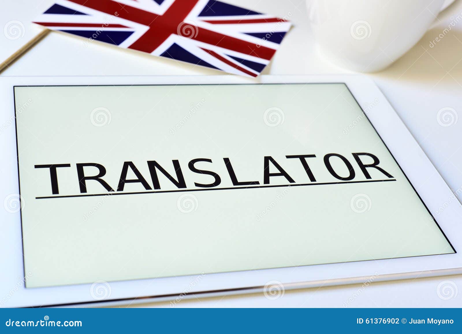 Flag of the United Kingdom and the Word Translator in a Tablet Stock ...