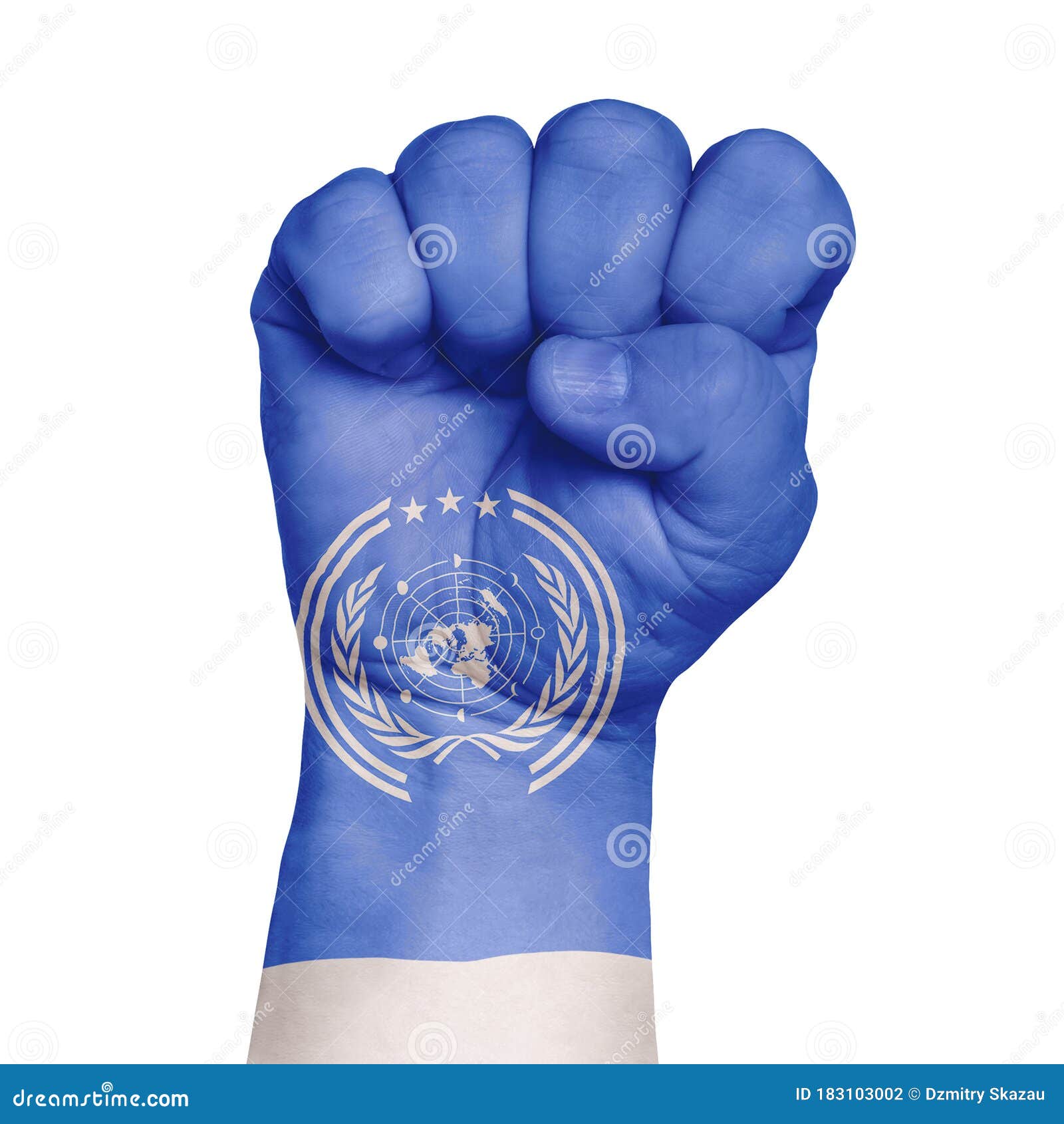 Flag Of United Nations On Hand With Clenched Fist Gesture. Image On A ...