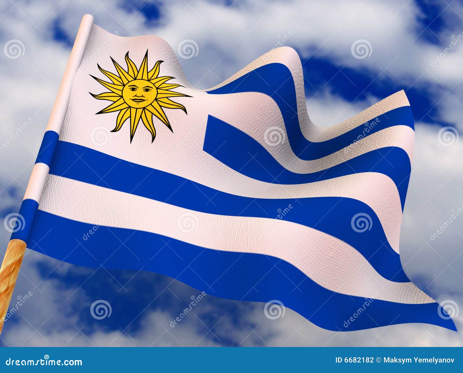 Flag Of Uruguay At Plaza Independencia Square With Palacio Salvo Palace ...