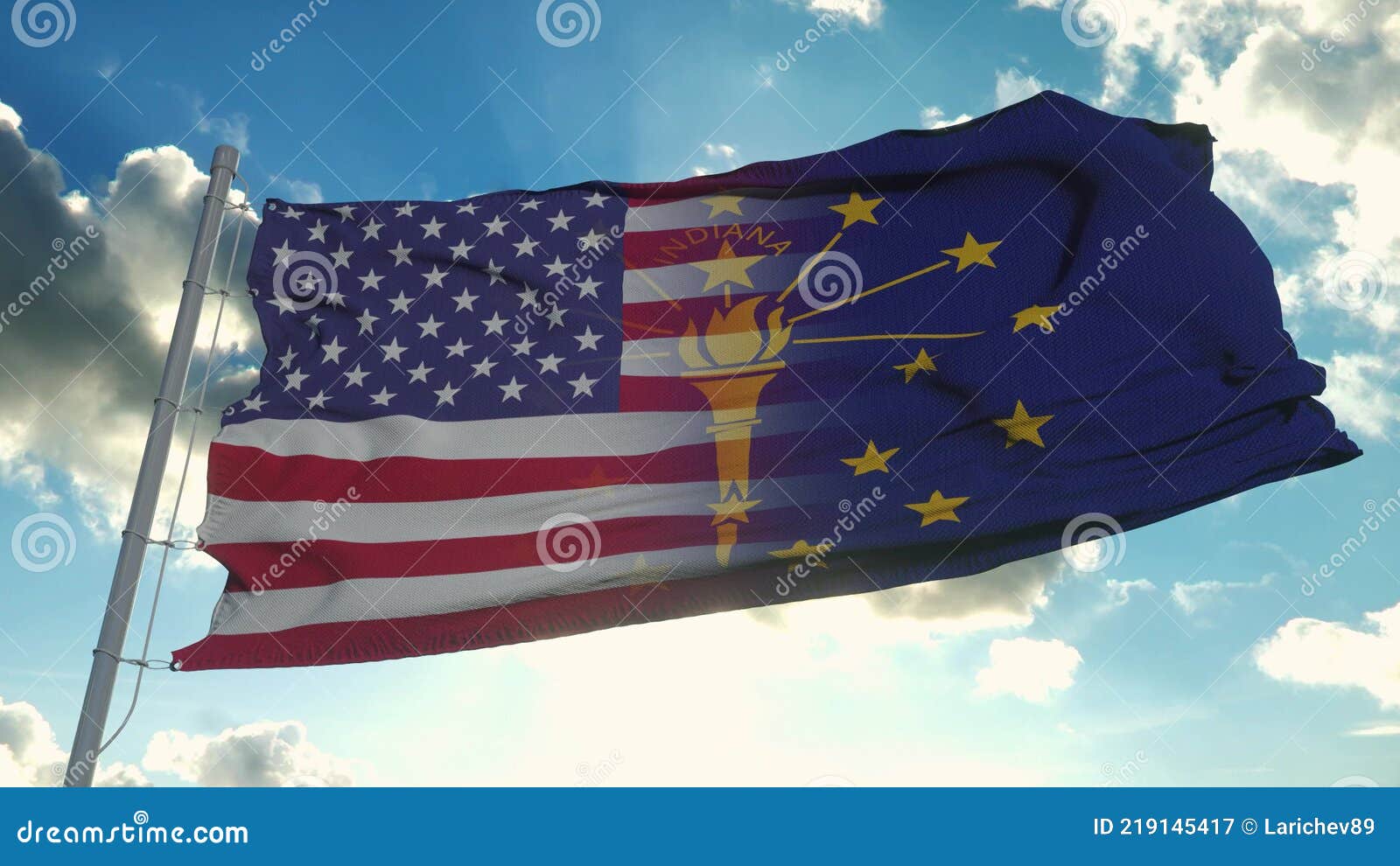 Flag of USA and Indiana State. USA and Indiana Mixed Flag Waving in ...