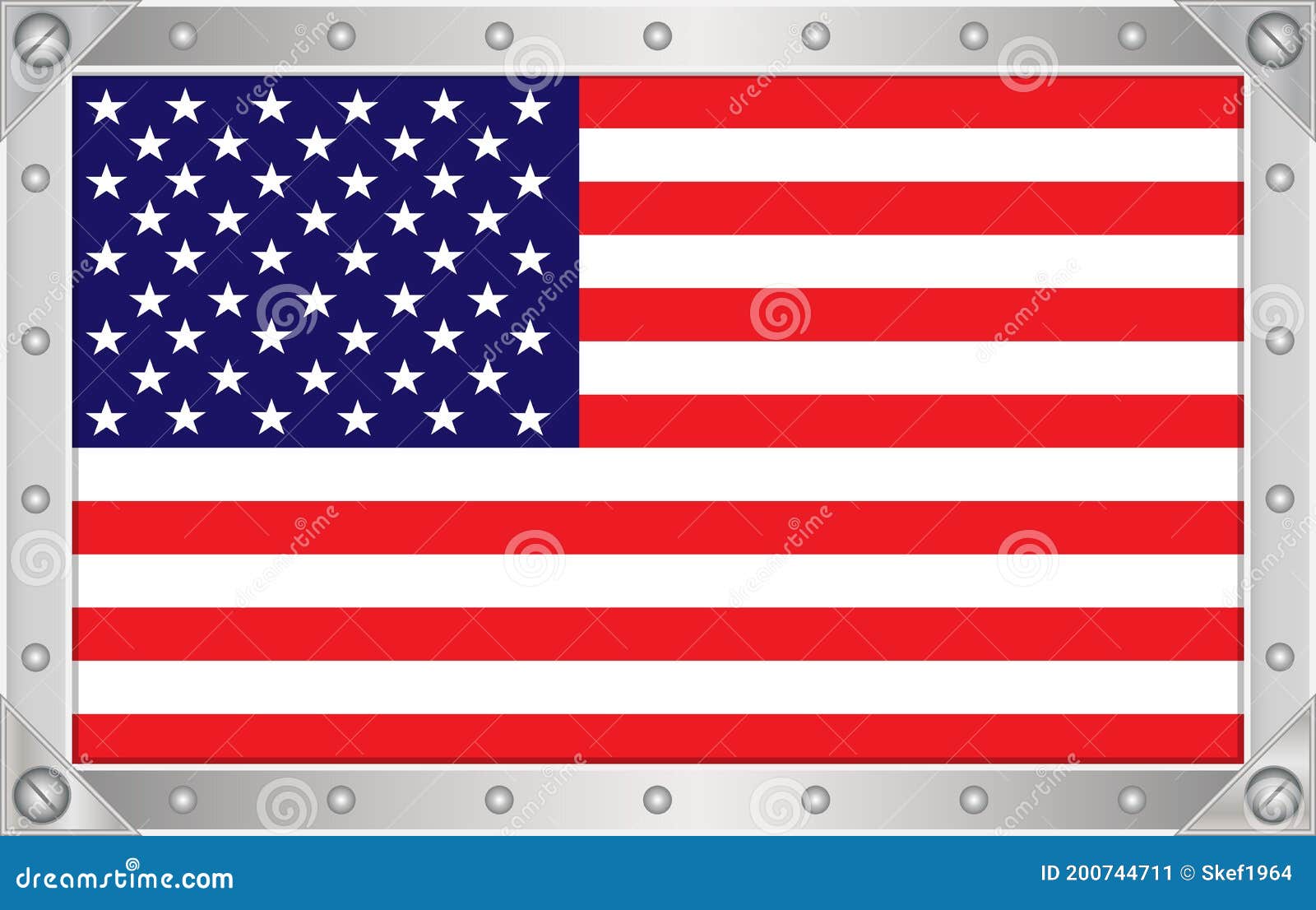 American Flag in a Metal Frame with Rivets. Stock Vector - Illustration ...