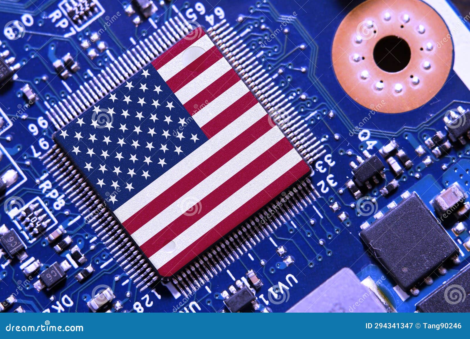 Flag of USA on a Processor, CPU Central Processing Unit or GPU ...