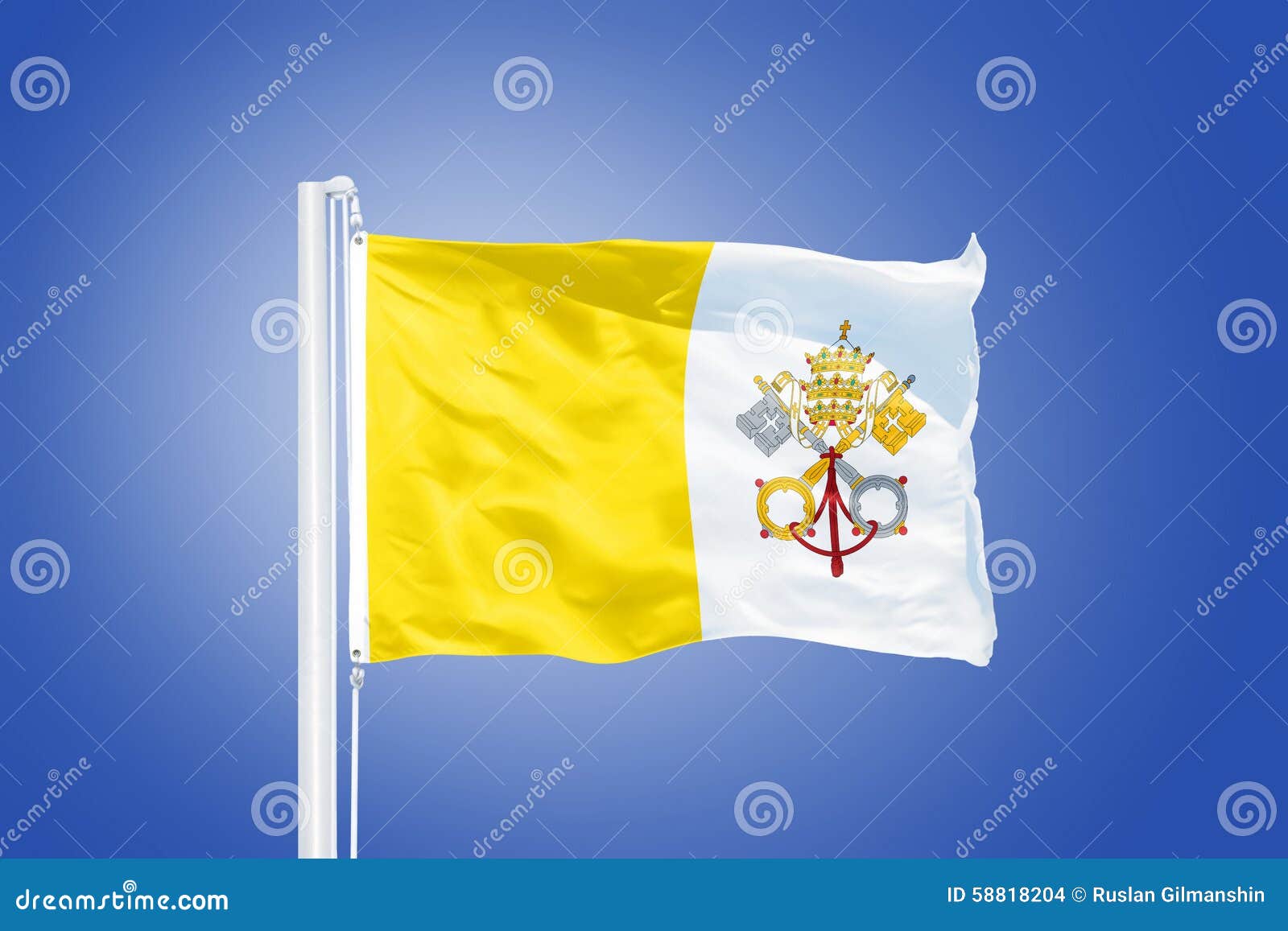 Flag of Vatican City Flying Against a Blue Sky Stock Photo - Image of ...