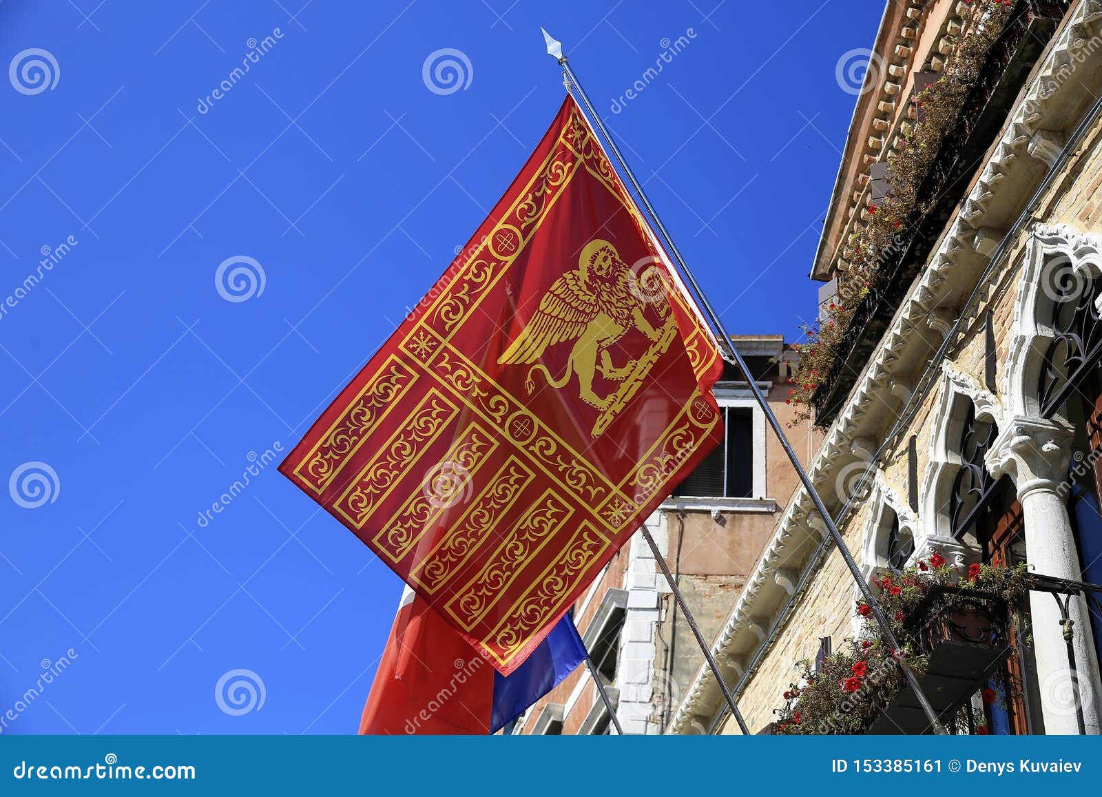 Flag of Venice in Venetian Building Stock Image - Image of euro ...