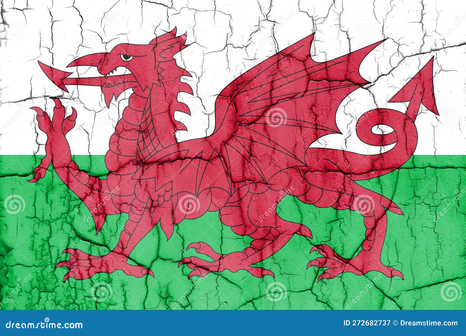 Flag of Wales on Cracked Wall, Textured Background. Stock Image - Image ...
