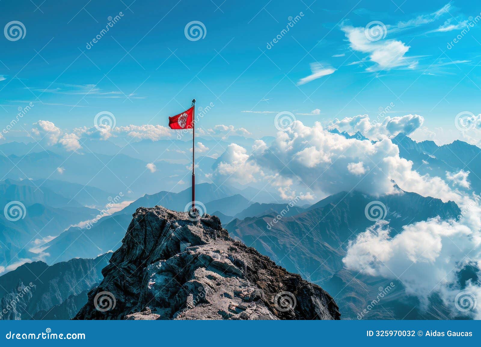A Flag Waving on Mountain Peak Signifying Strength and Determination ...