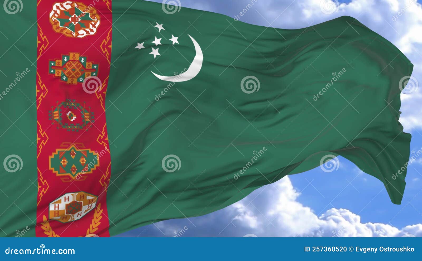 Flag Waving In The Wind Against The Blue Sky Turkmenistan Stock Footage
