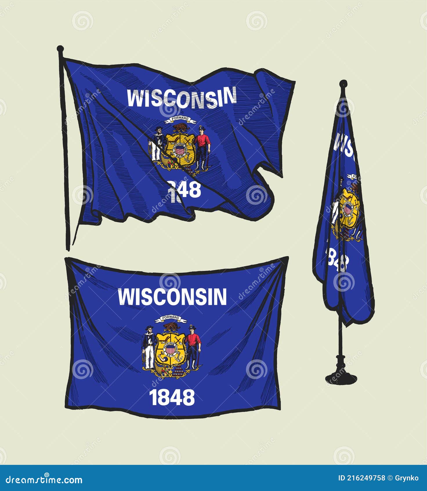 Flag of Wisconsin on the Wind and on the Wall Stock Vector ...