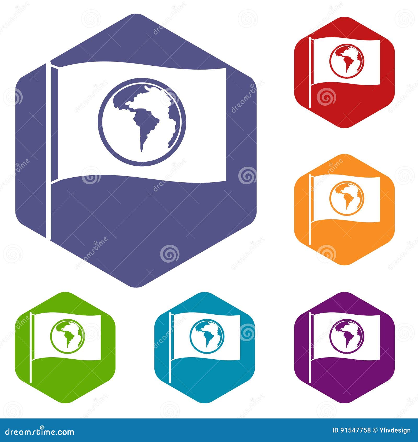 Flag with World Planet Icons Set Hexagon Stock Vector - Illustration of ...