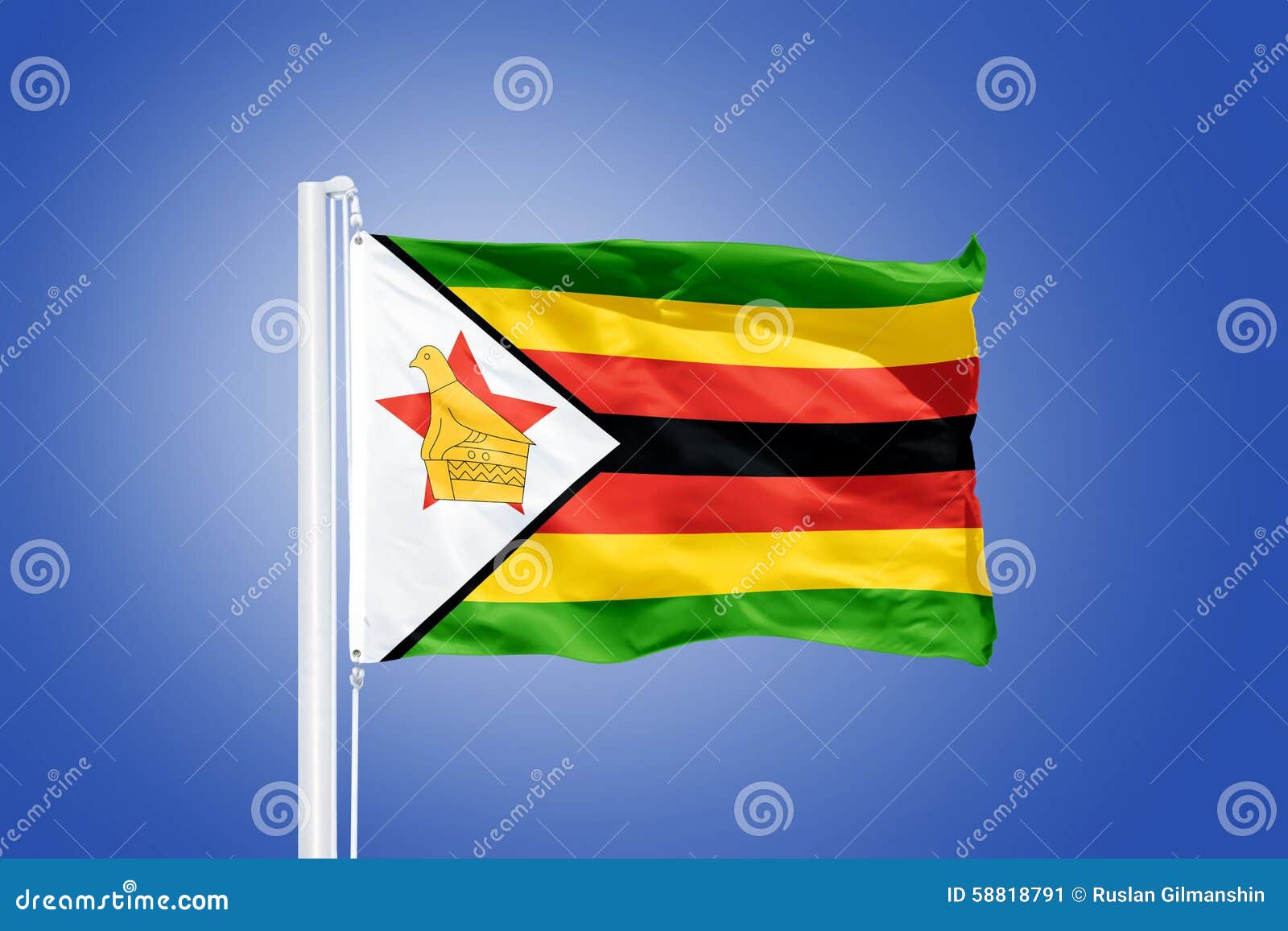 Flag of Zimbabwe Flying Against a Blue Sky Stock Image - Image of ...