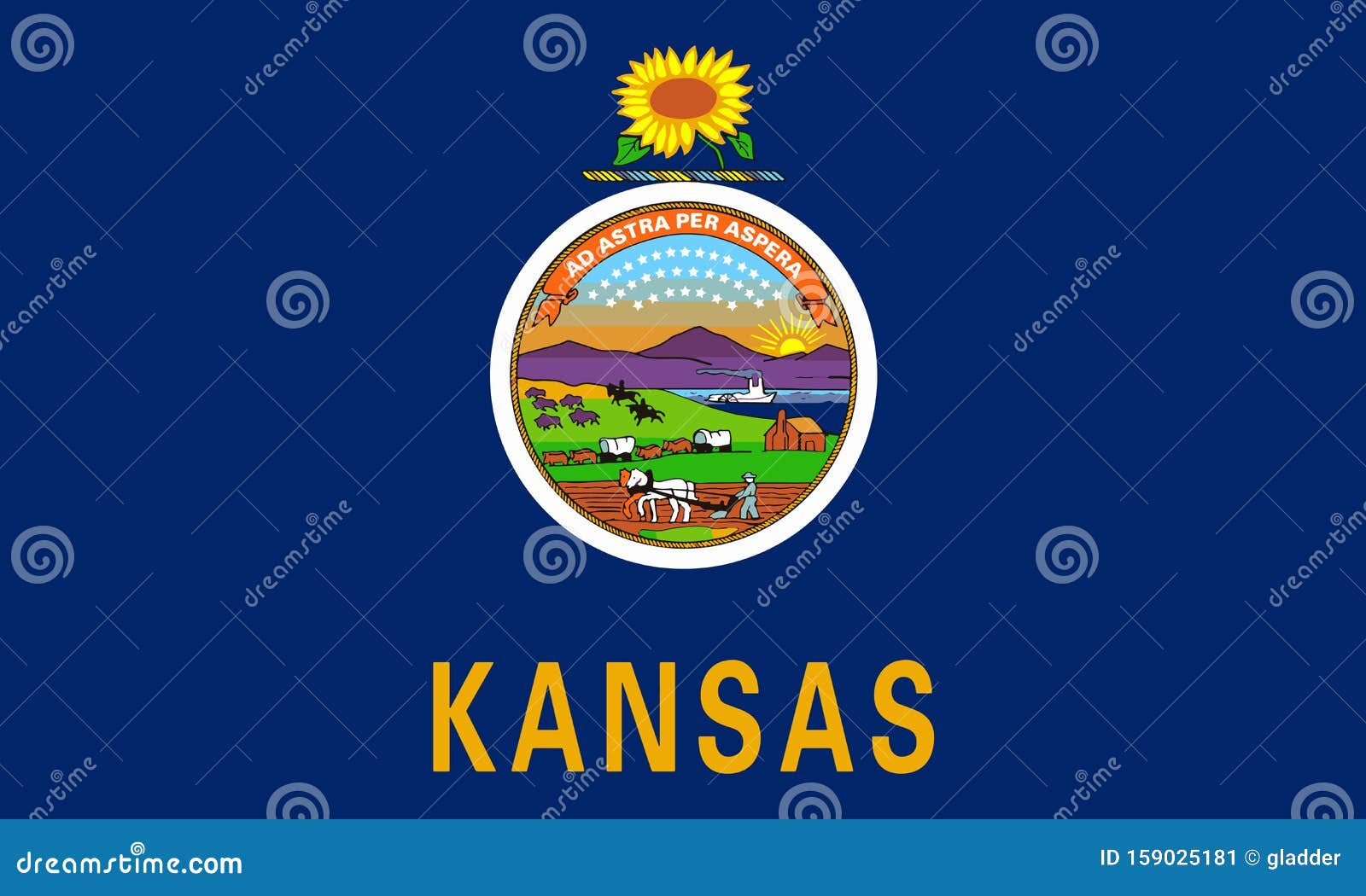 Flagge Des US-Bundesstaates Kansas, Vektor Stock Abbildung ... Flagge Des US-Bundesstaates Kansas, Vektor Stock Abbildung ...