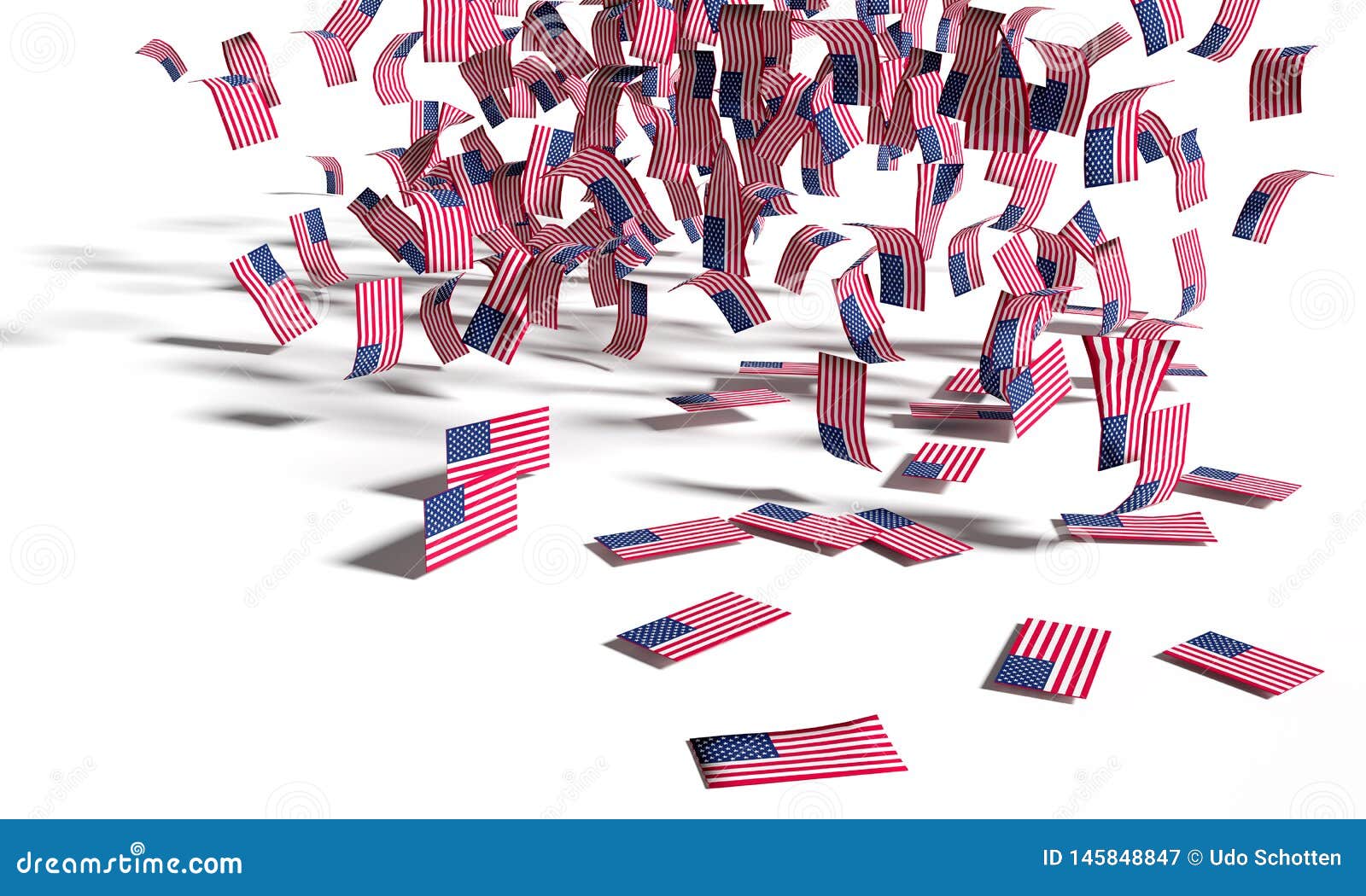 Many Notes, Flag Rain and Flags from the USA Falling To the Ground ...