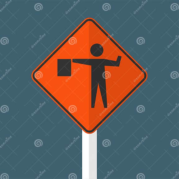 Flagger Ahead Sign stock vector. Illustration of occupation - 137977879