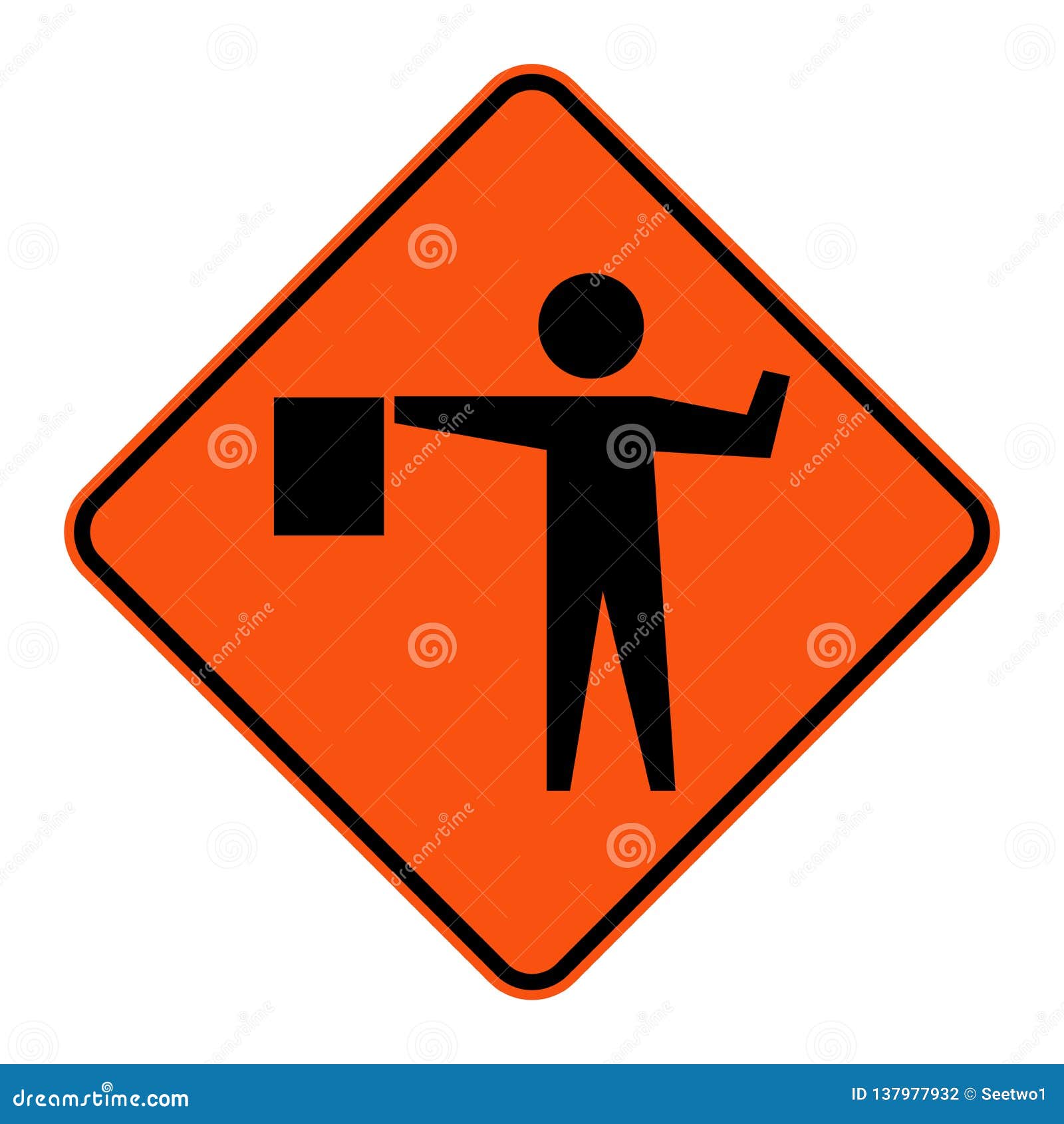 Flagger Ahead Sign stock vector. Illustration of information - 137977932