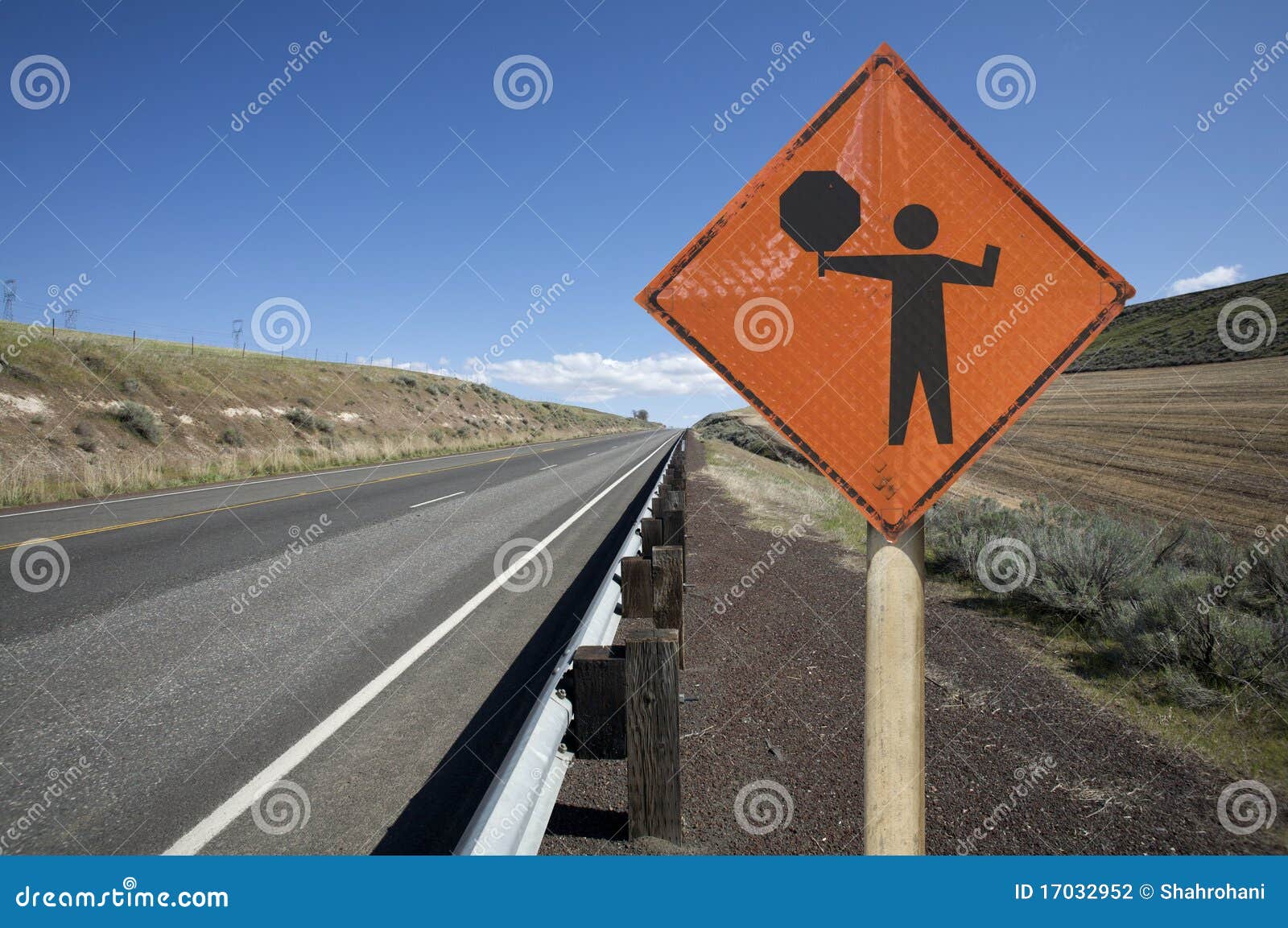 Flagger construction sign stock photo. Image of pole - 17032952