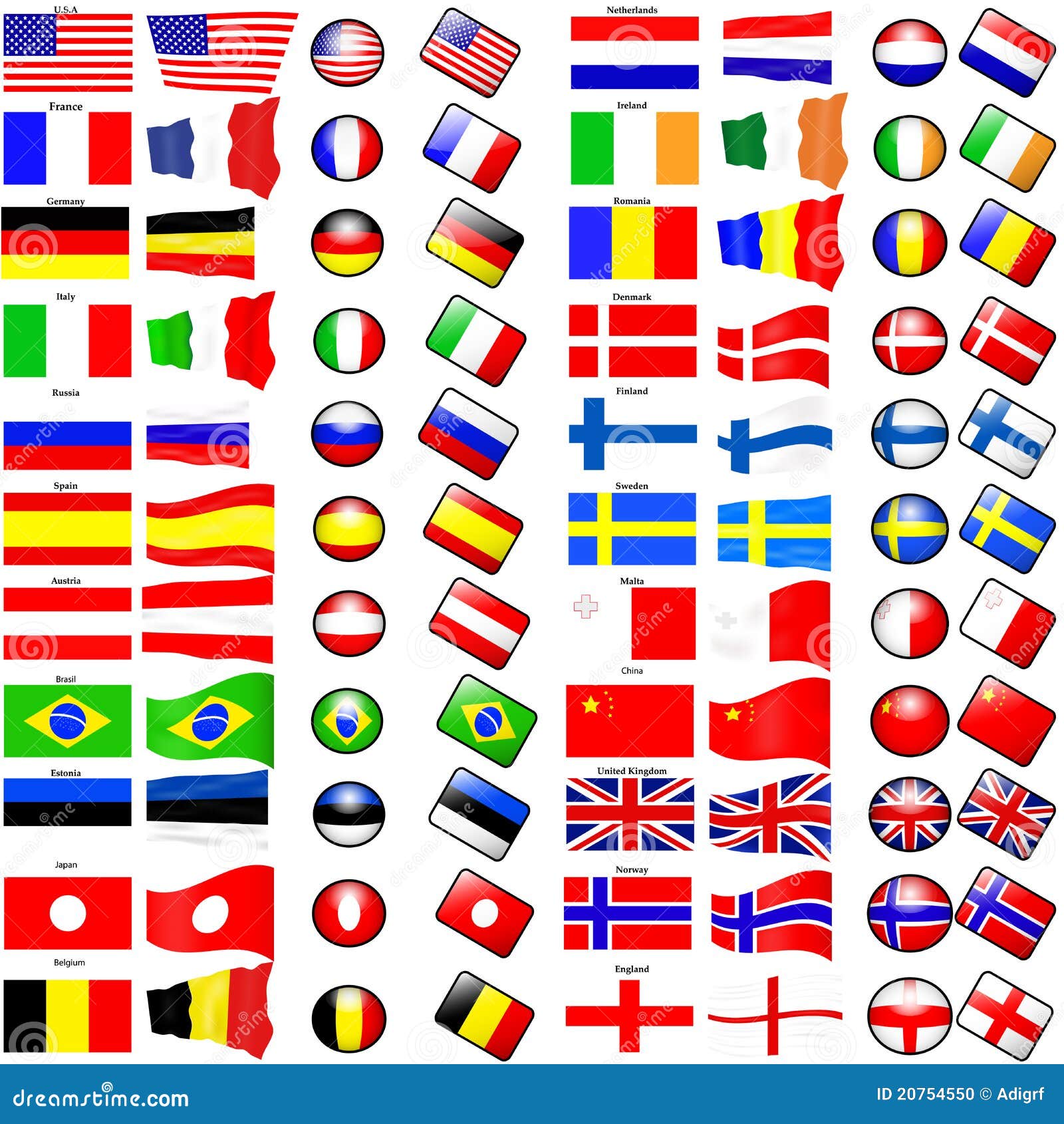 Flaggor vektor illustrationer. Illustration av land, europa - 20754550