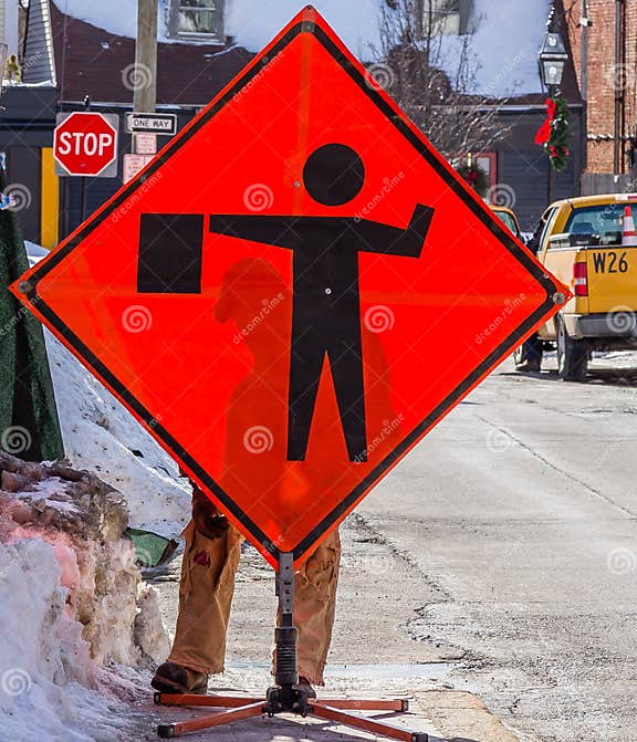 Flagman Road Work Sign stock photo. Image of safety, repair - 51155968