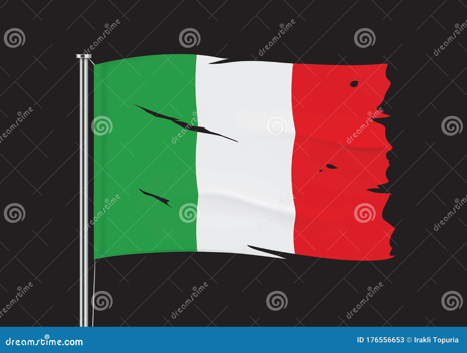 Torn Italy Flag on a Metallic Pole. Stock Vector - Illustration of ...