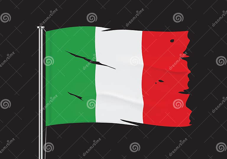 Torn Italy Flag on a Metallic Pole. Stock Vector - Illustration of ...