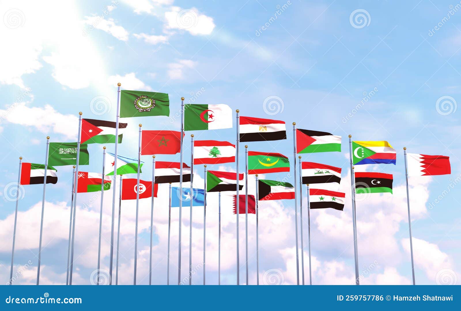 The Flags of the 22 Arab Countries Ripple in the Sky Stock Photo ...