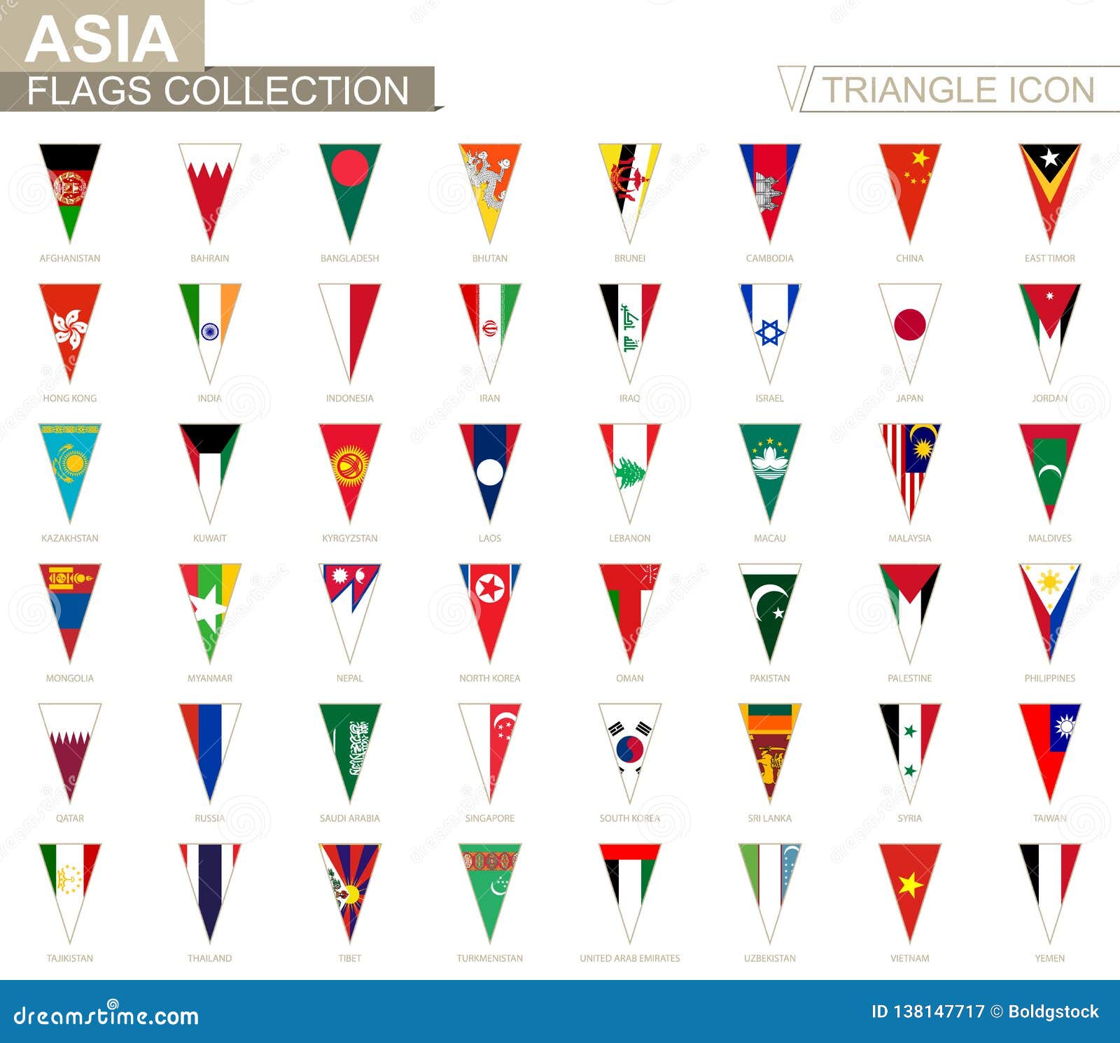 Flags of Asia, All Asian Flags. Triangle Icon Stock Vector ...