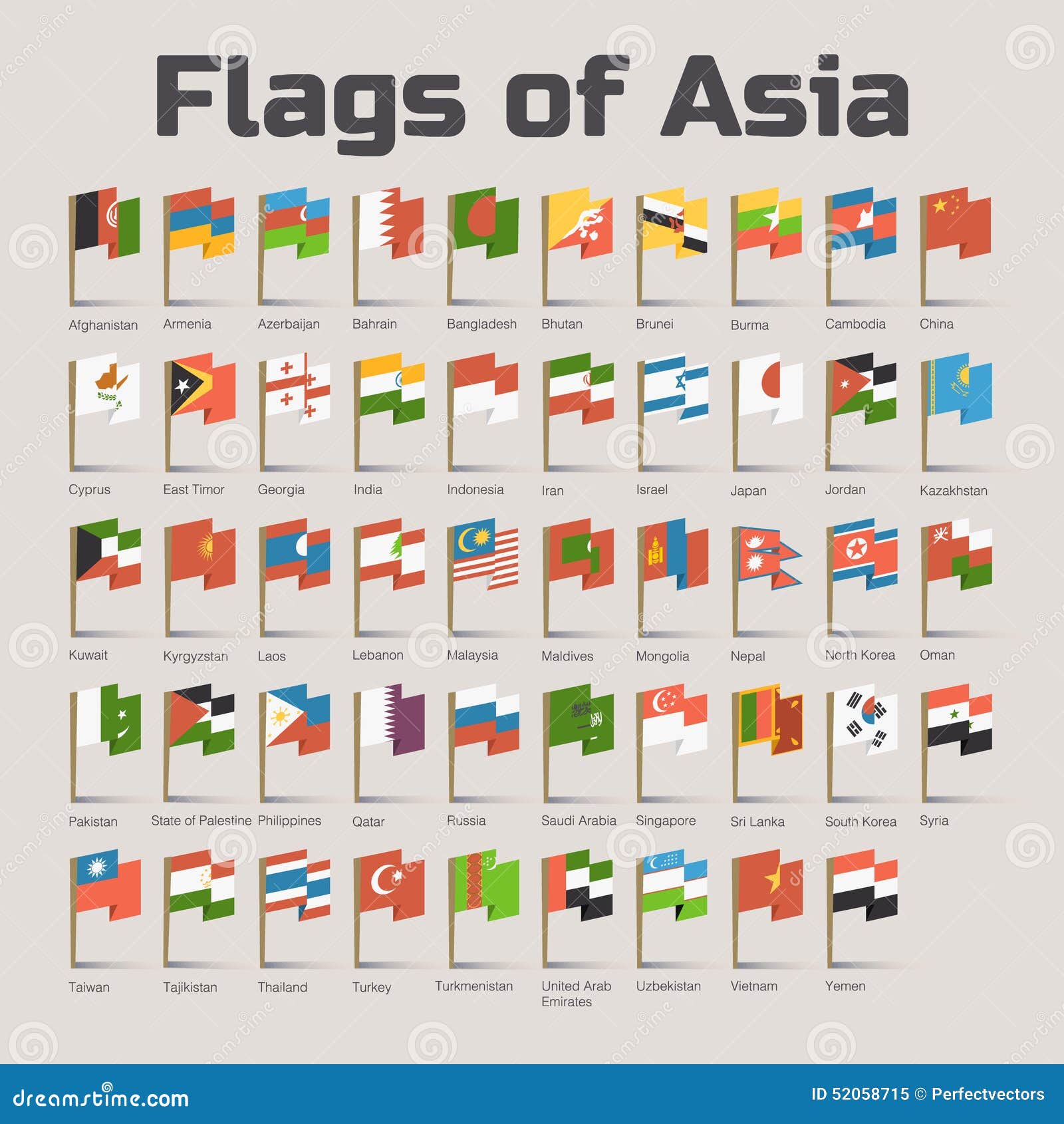 Flags of Asia in Cartoon Style Stock Vector - Illustration of ...