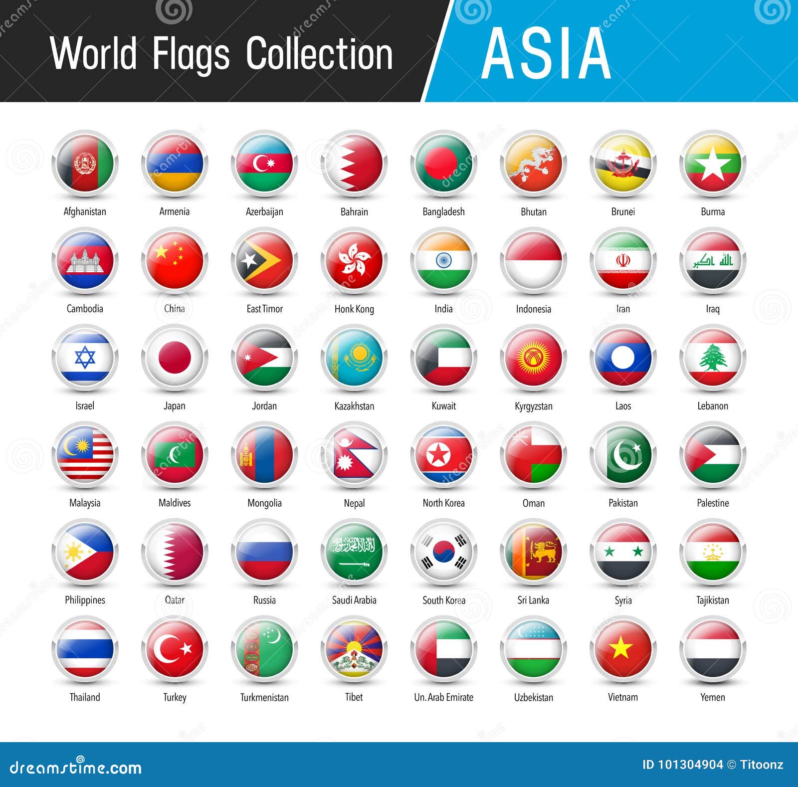 Set of Asian Flags - Vector Round Icons Stock Illustration ...