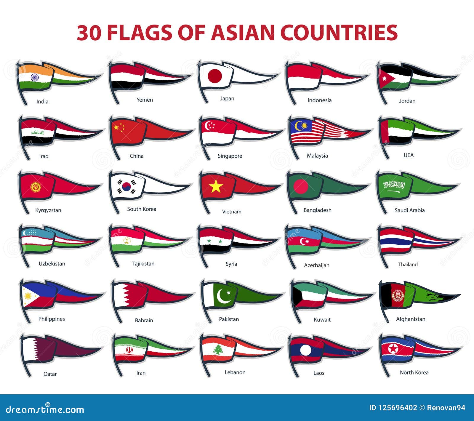 Flags Of All Asian Countries - Alphabetical Order With Name. Set Of ...
