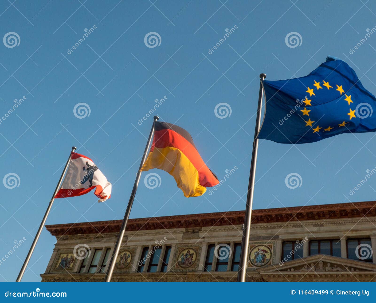 Flags of Berlin, of Germany, of European Union Stock Image - Image of ...