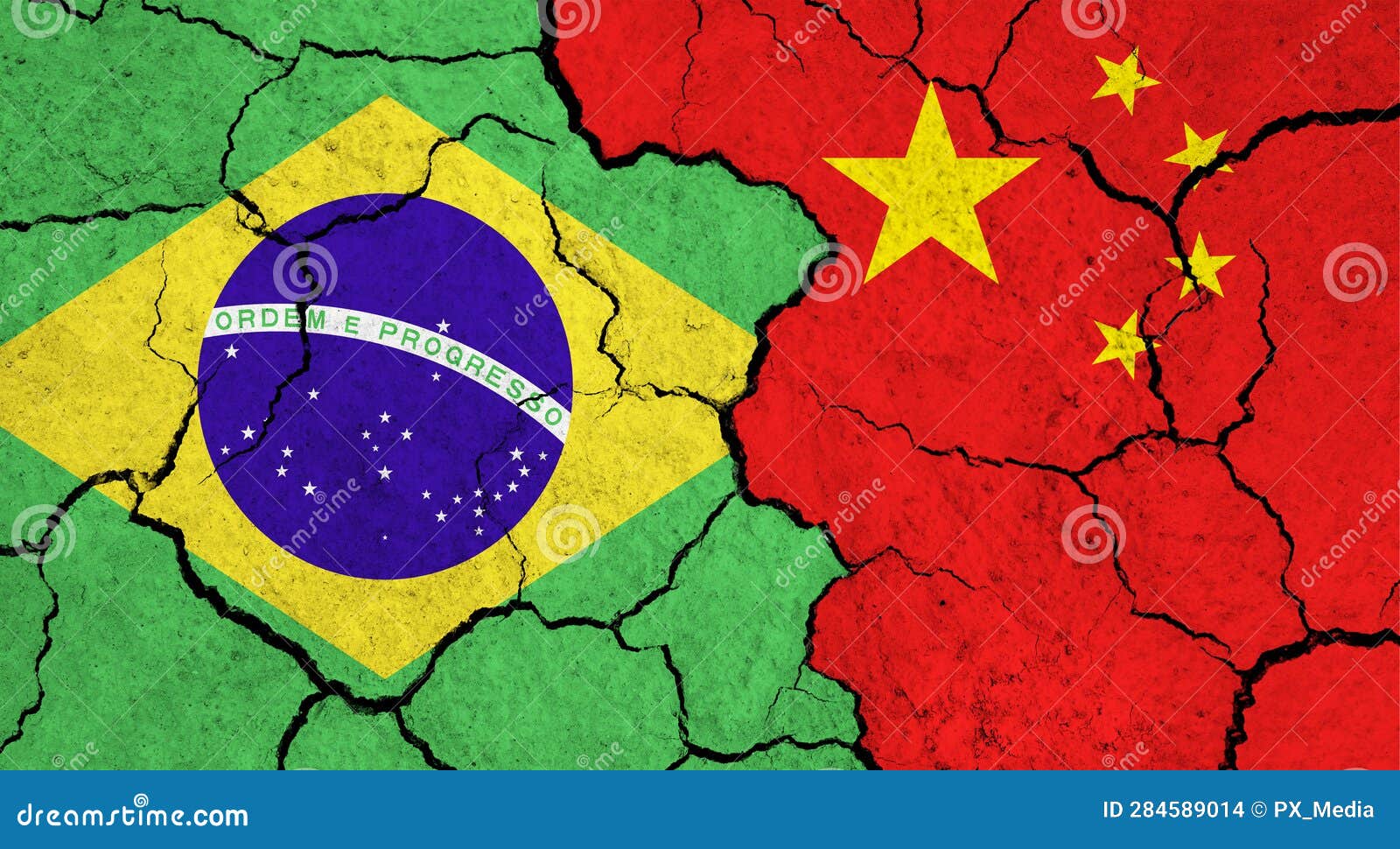 Flags of Brazil and China on Cracked Surface Stock Photo - Image of ...