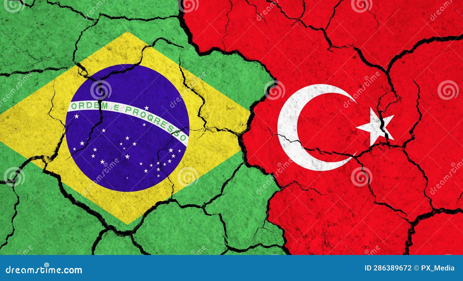 Flags of Brazil and Turkey on Cracked Surface Stock Illustration ...