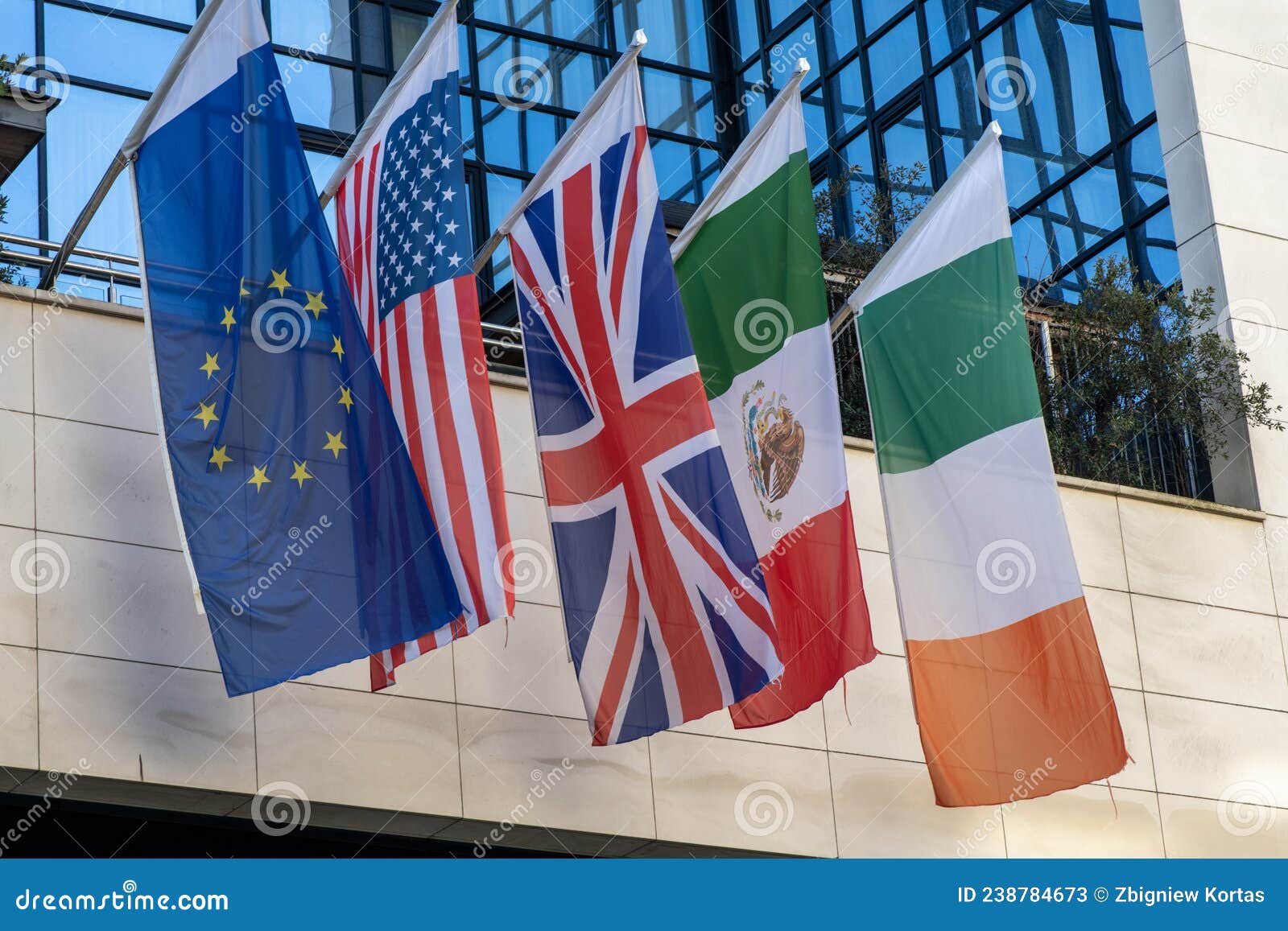 Flags on building stock image. Image of earth, economic - 238784673