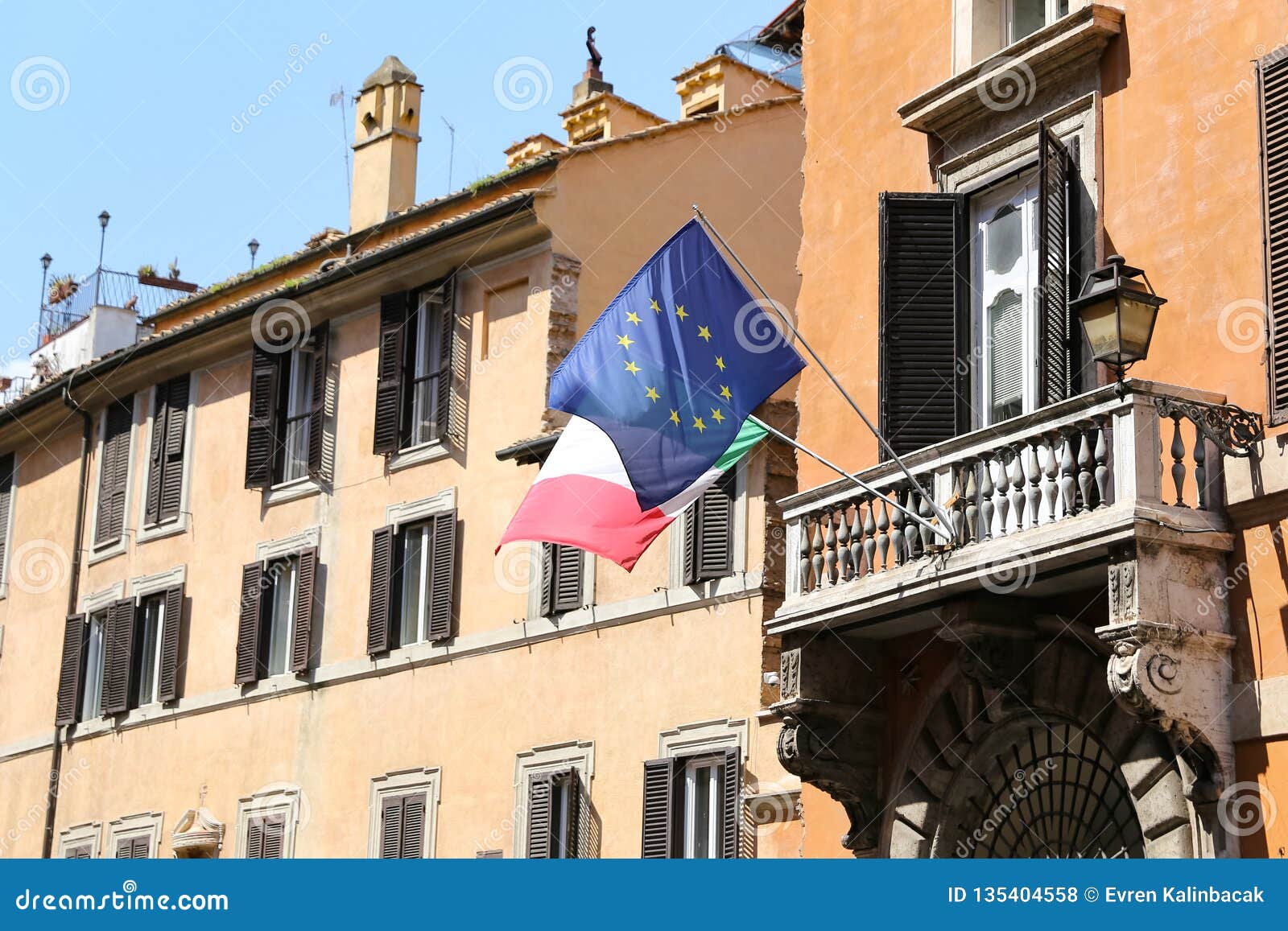 Flags in a Building in Rome, Italy Stock Photo - Image of residential ...