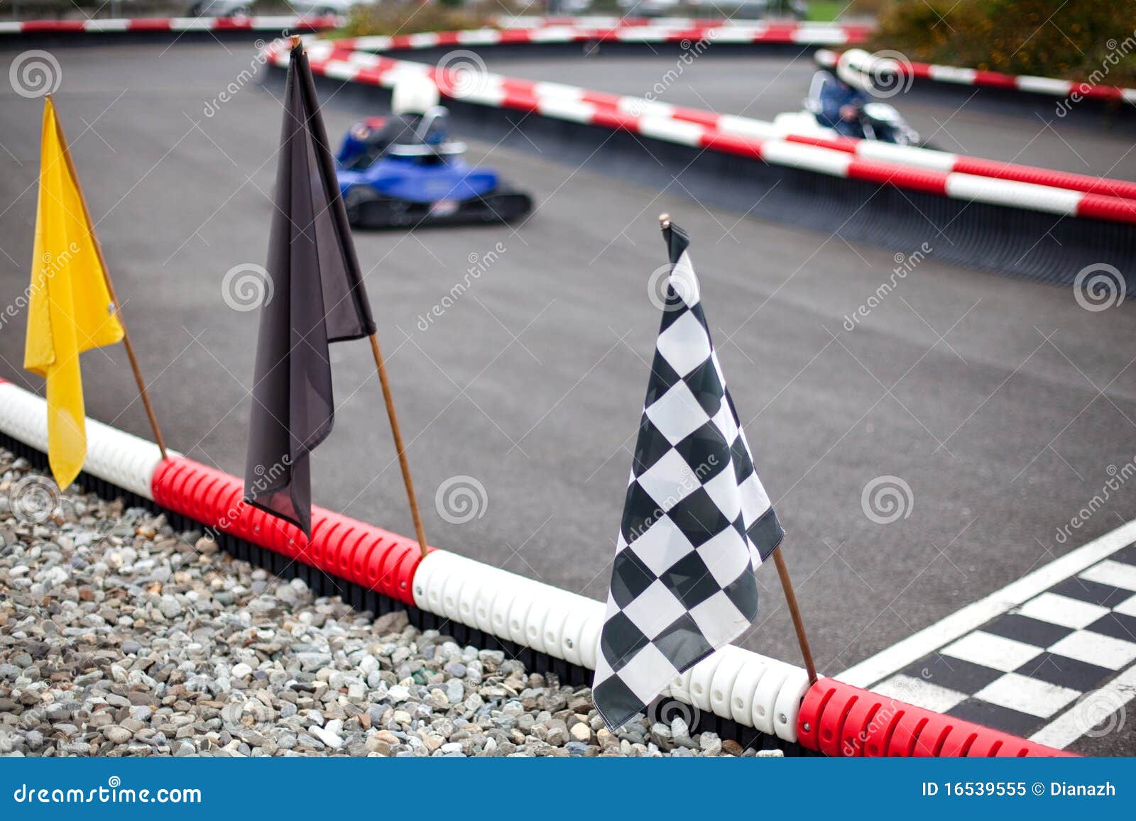Flags and Cars on Carting Track Stock Image - Image of carting, kart ...