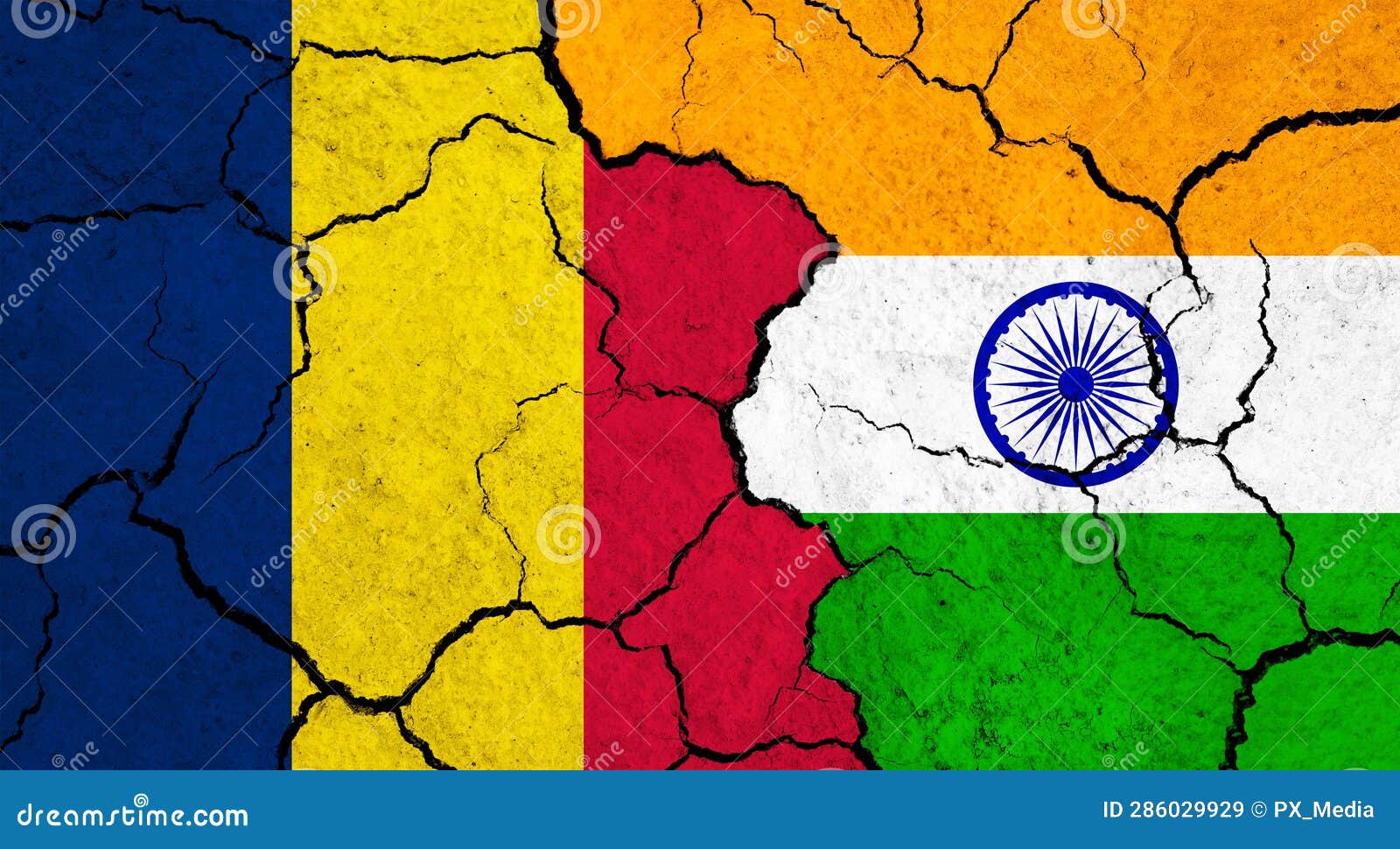 Flags of Chad and India on Cracked Surface Stock Illustration ...