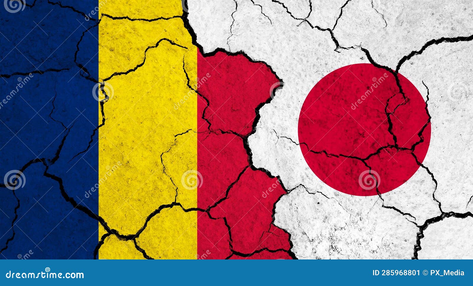 Flags of Chad and Japan on Cracked Surface Stock Illustration ...
