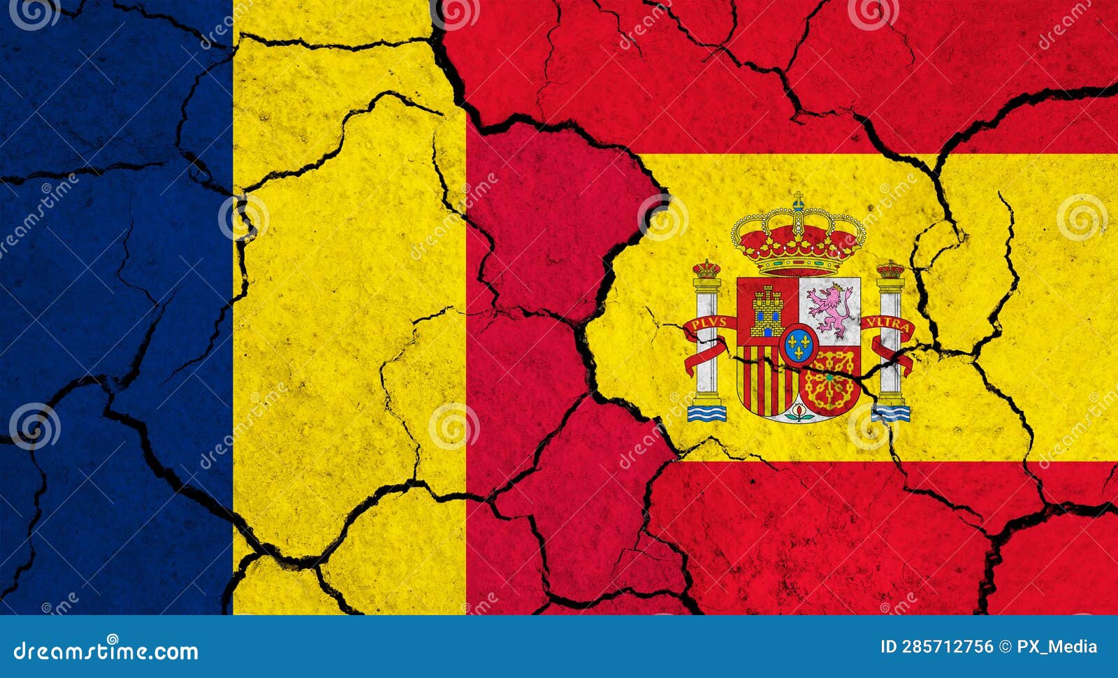 Flags of Chad and Spain on Cracked Surface Stock Illustration ...
