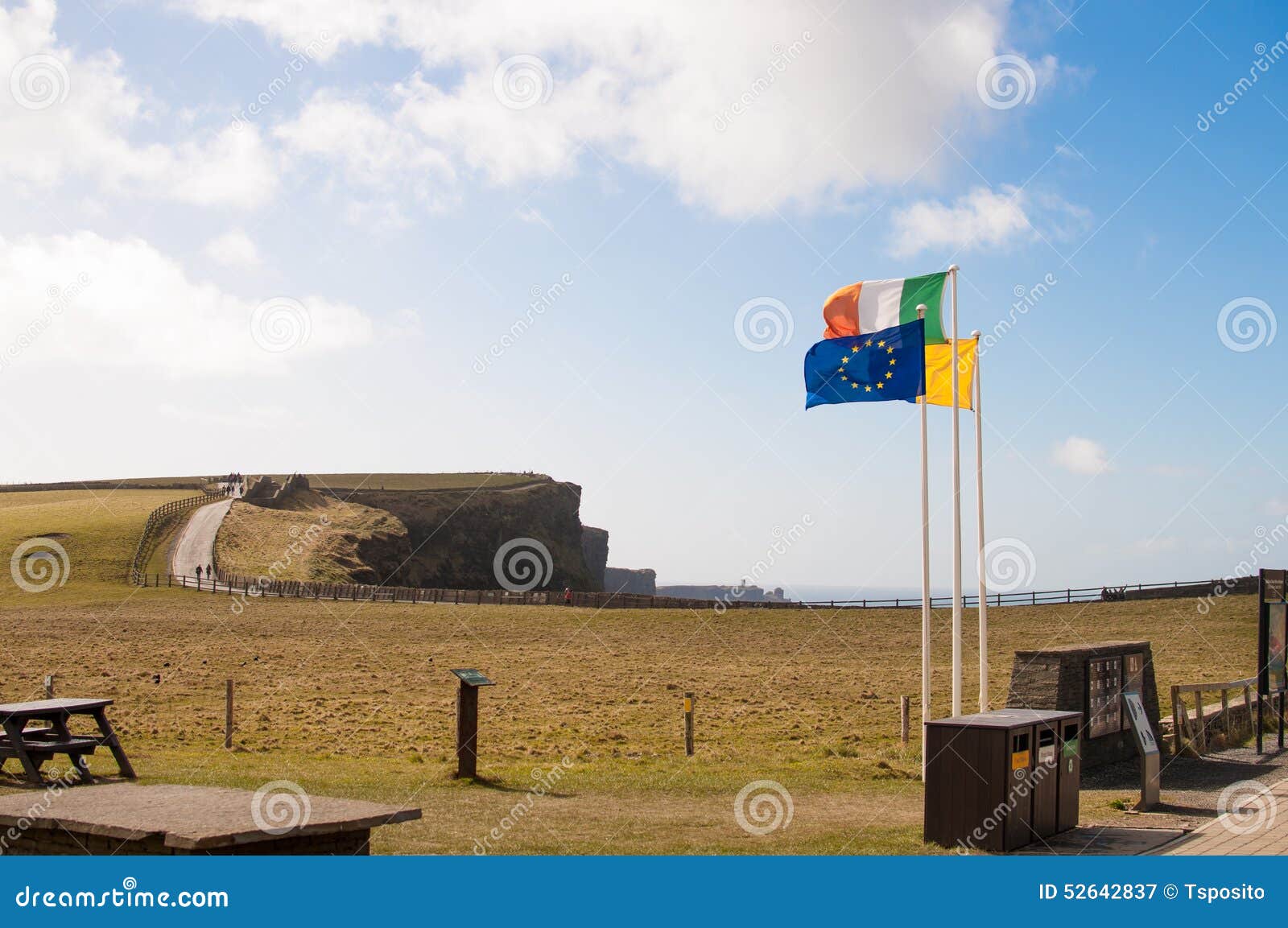 Flags at Cliffs of Moher stock image. Image of shiny - 52642837