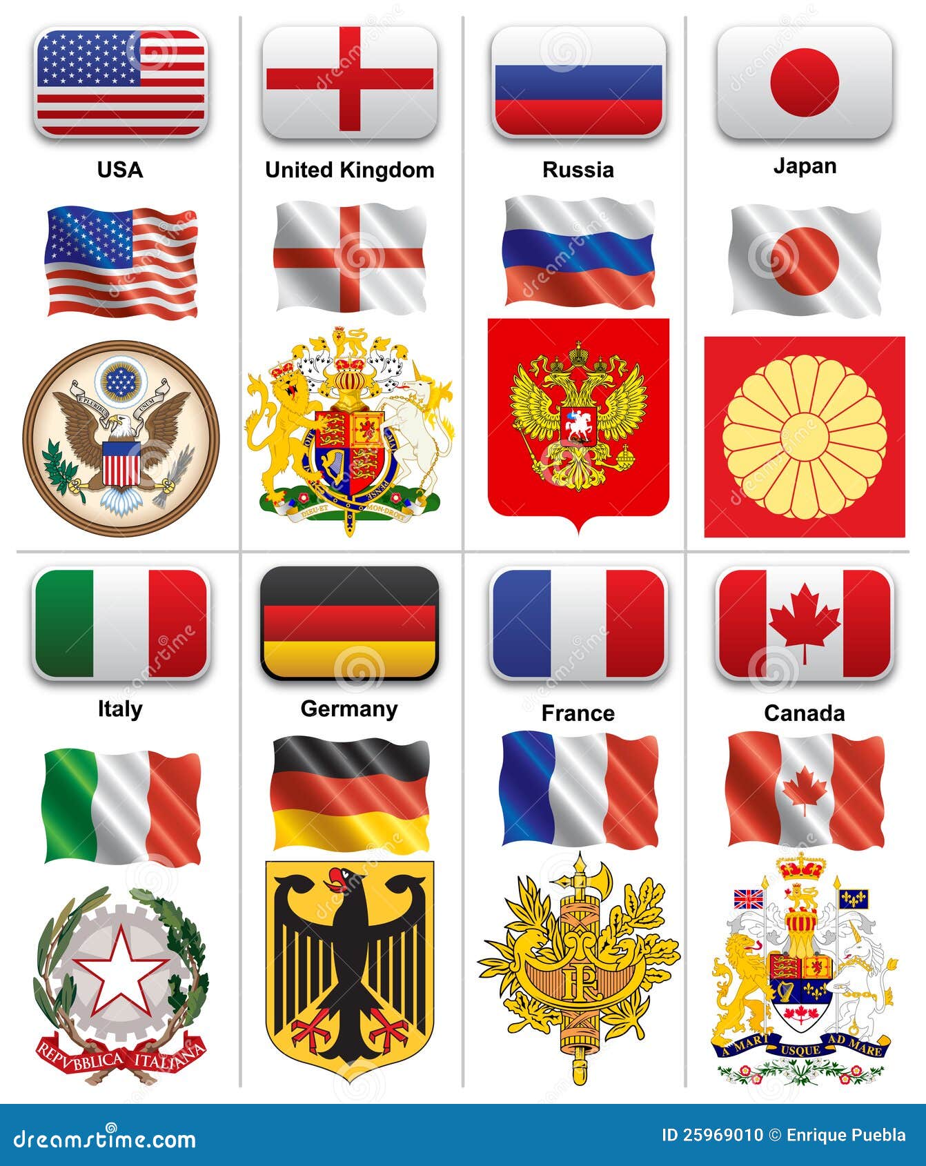 Flags and Coats of World Powers Stock Vector - Illustration of flags ...