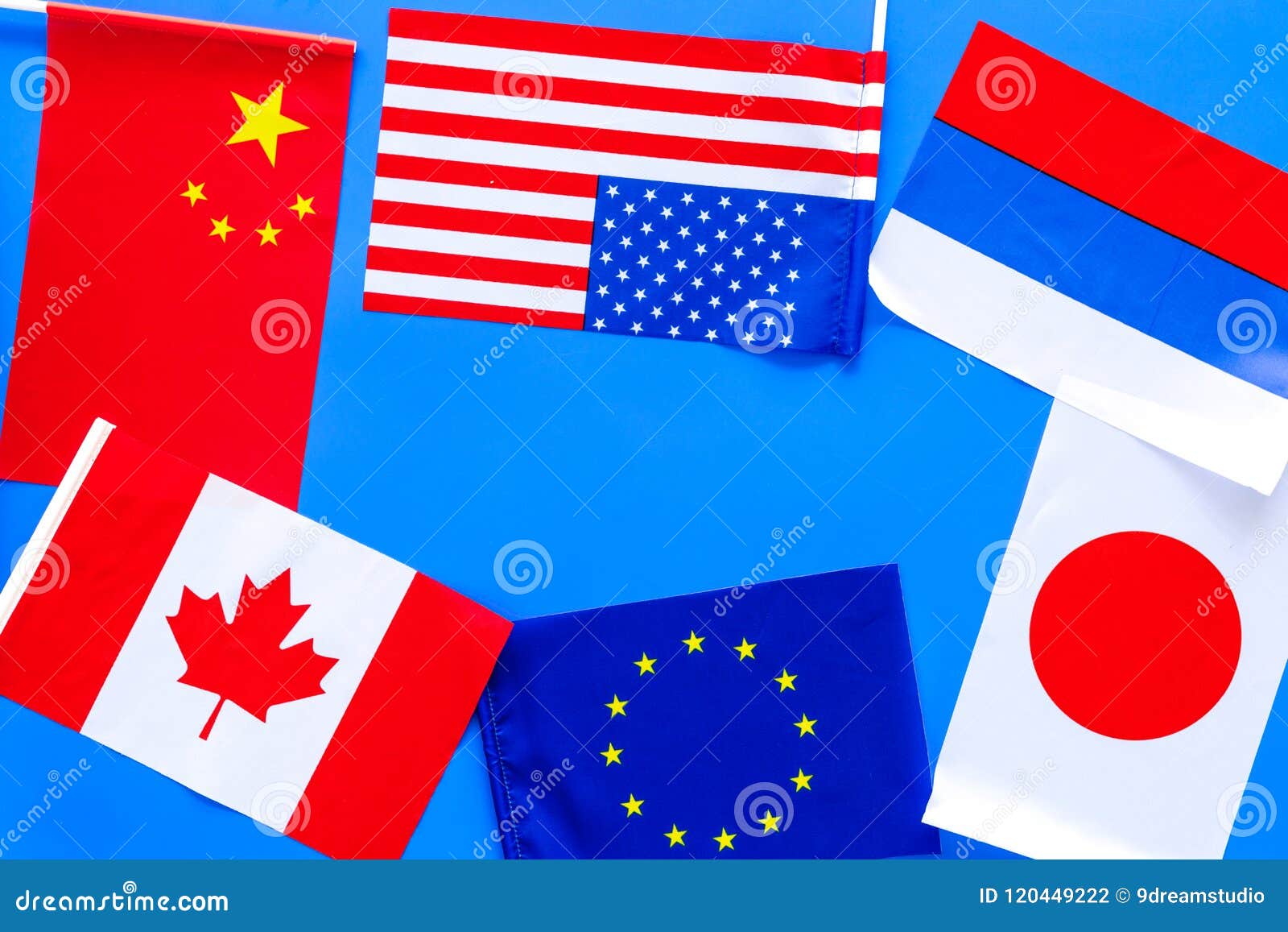 Country Cooperation, Country Relations. Flags of Counties on Blue ...