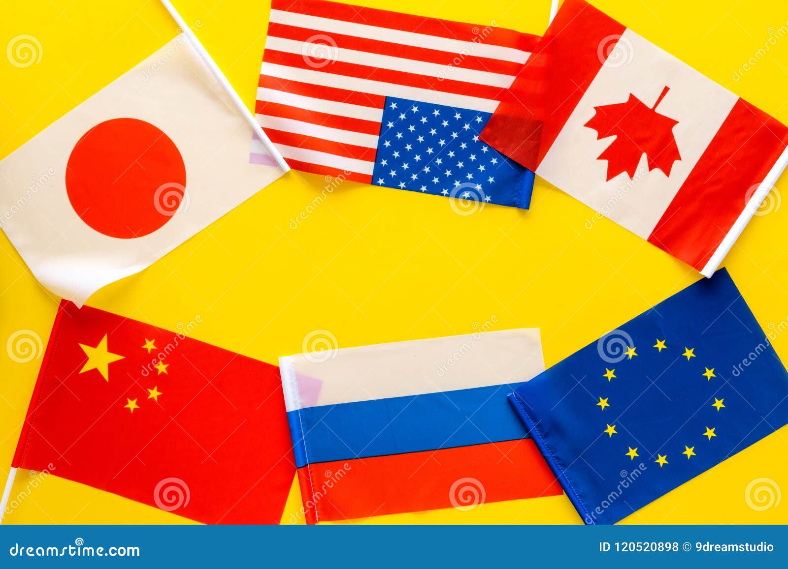 Country Cooperation, Country Relations. Flags of Counties on Yellow ...