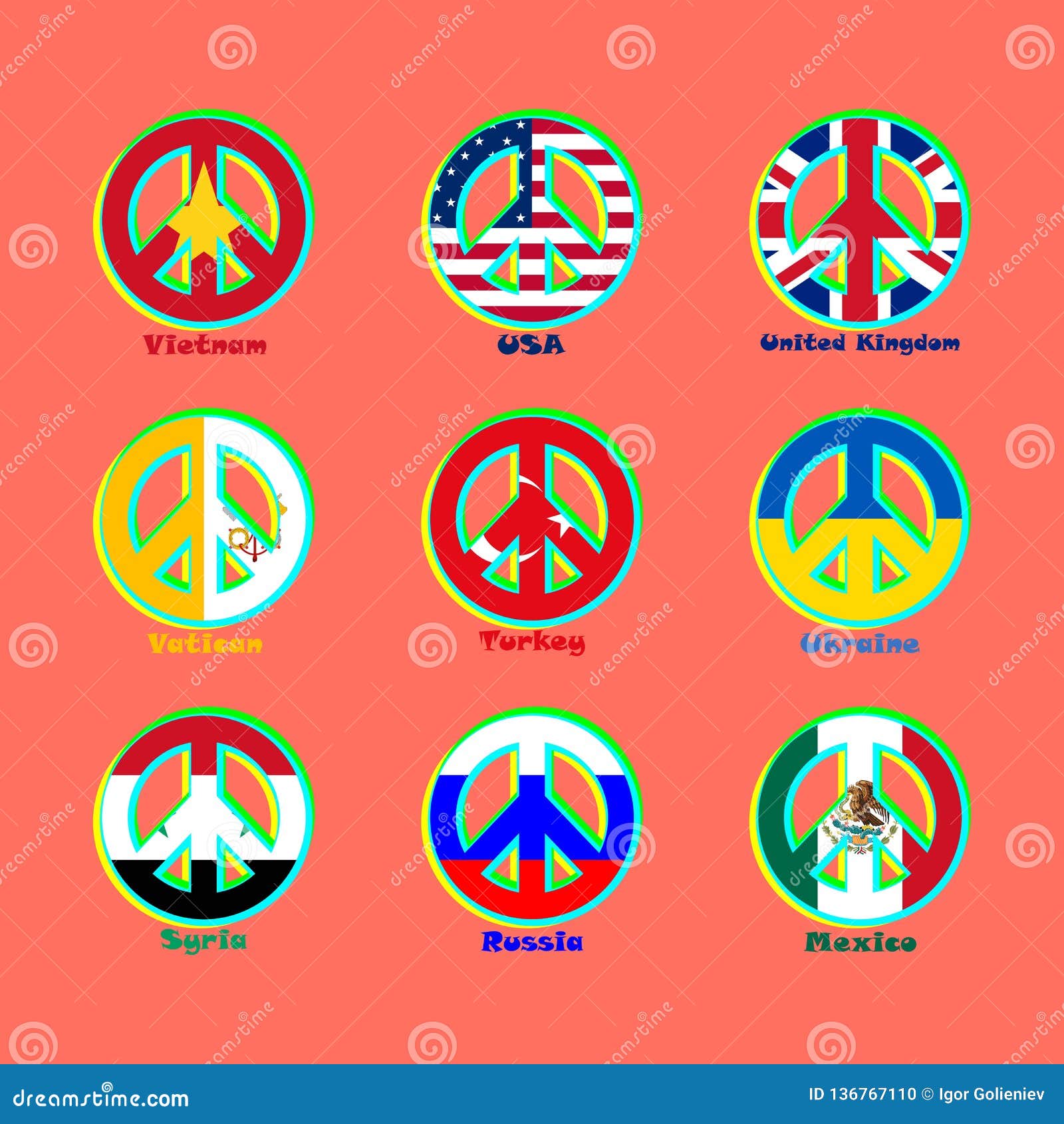 Flags Countries of the World As a Sign of Pacifism Stock Illustration ...